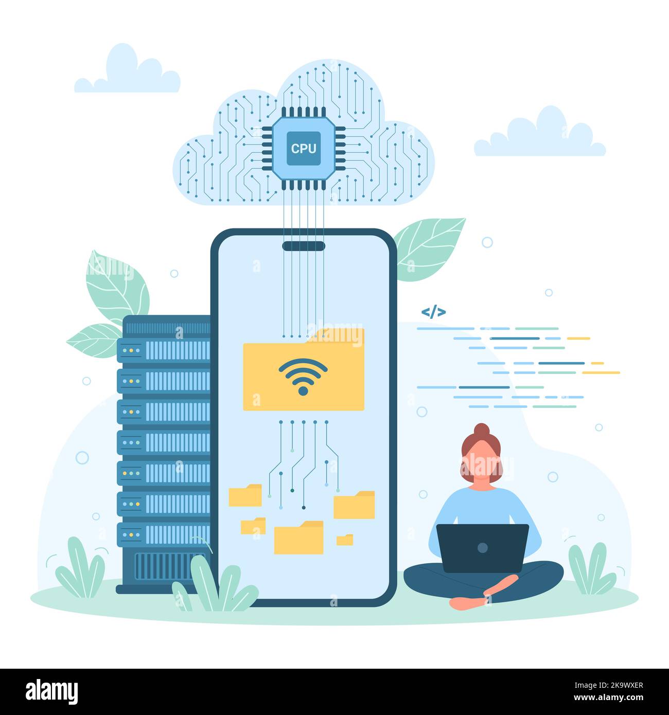 Files and document download and management vector illustration. Cartoon ...