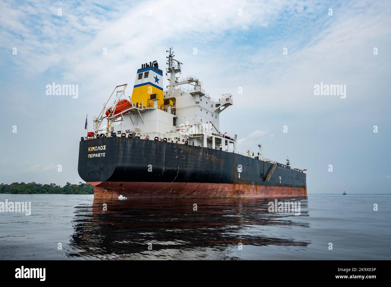 A large cargo ship on the Amazon river near Manaus, Amazonas, Brazil ...