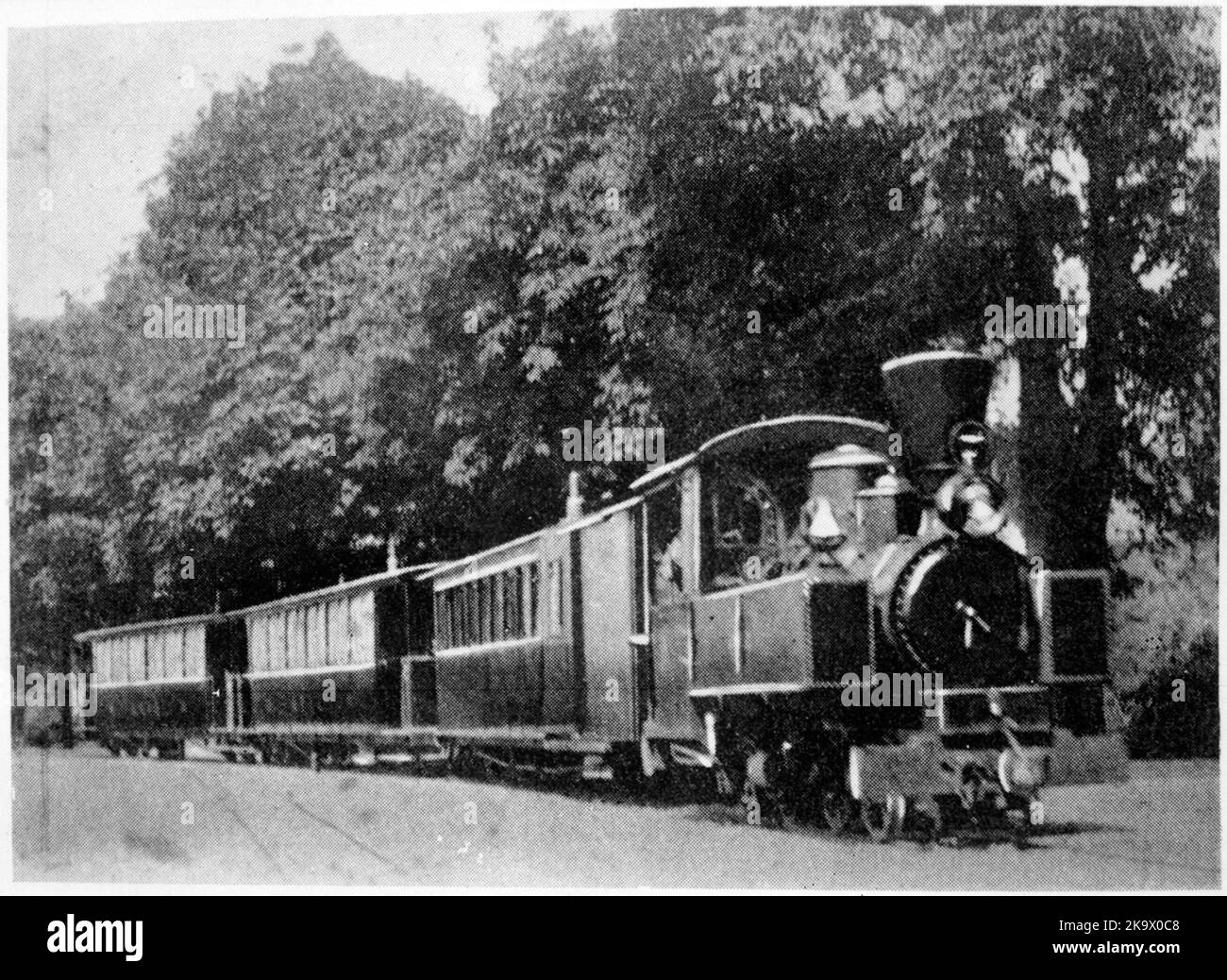 Steam locomotive with three passenger cars Stock Photo - Alamy