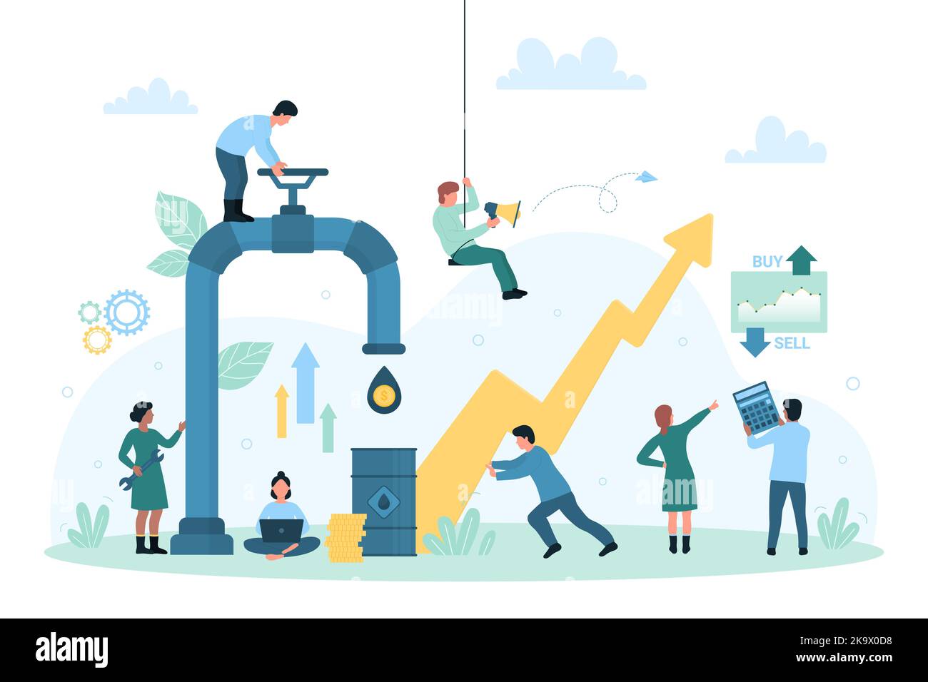 Oil industry, finance price regulation vector illustration. Cartoon ...