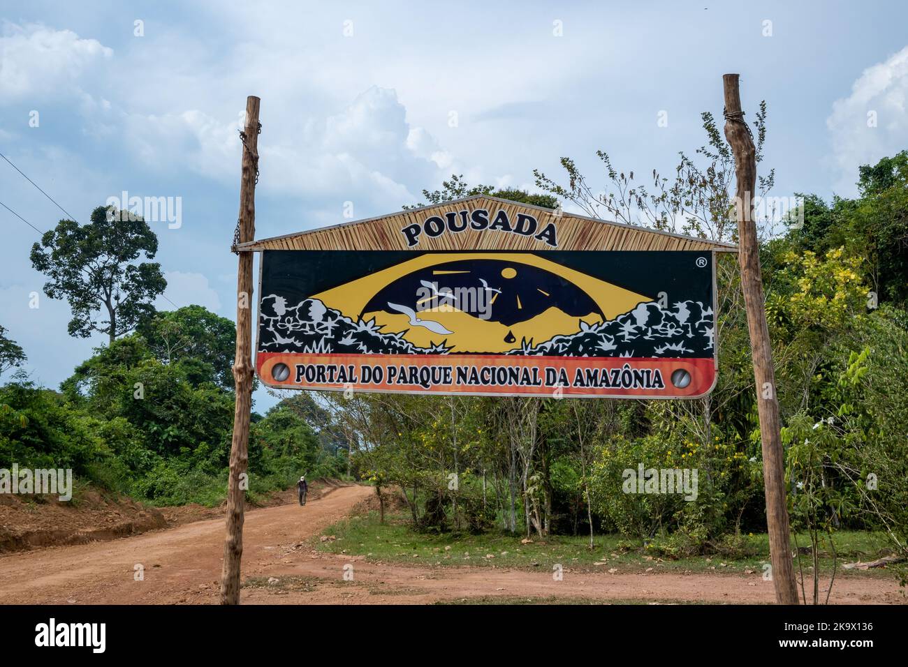 Sign of a small pousada near the Amazonia National Park. Pará, Brazil ...