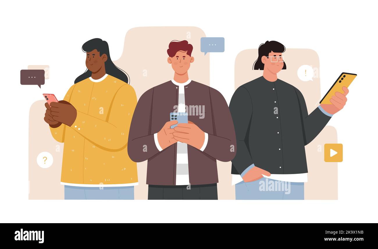 Online addiction of people with smartphones vector illustration ...