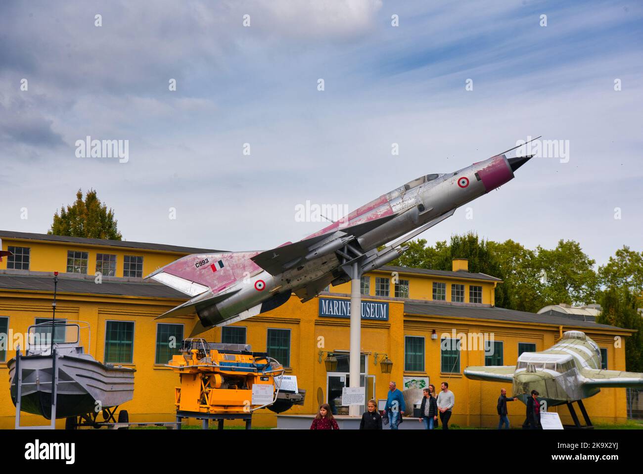 SPEYER, GERMANY - OCTOBER 2022: grey gray red Mikoyan-Gurevich MiG-21 ...