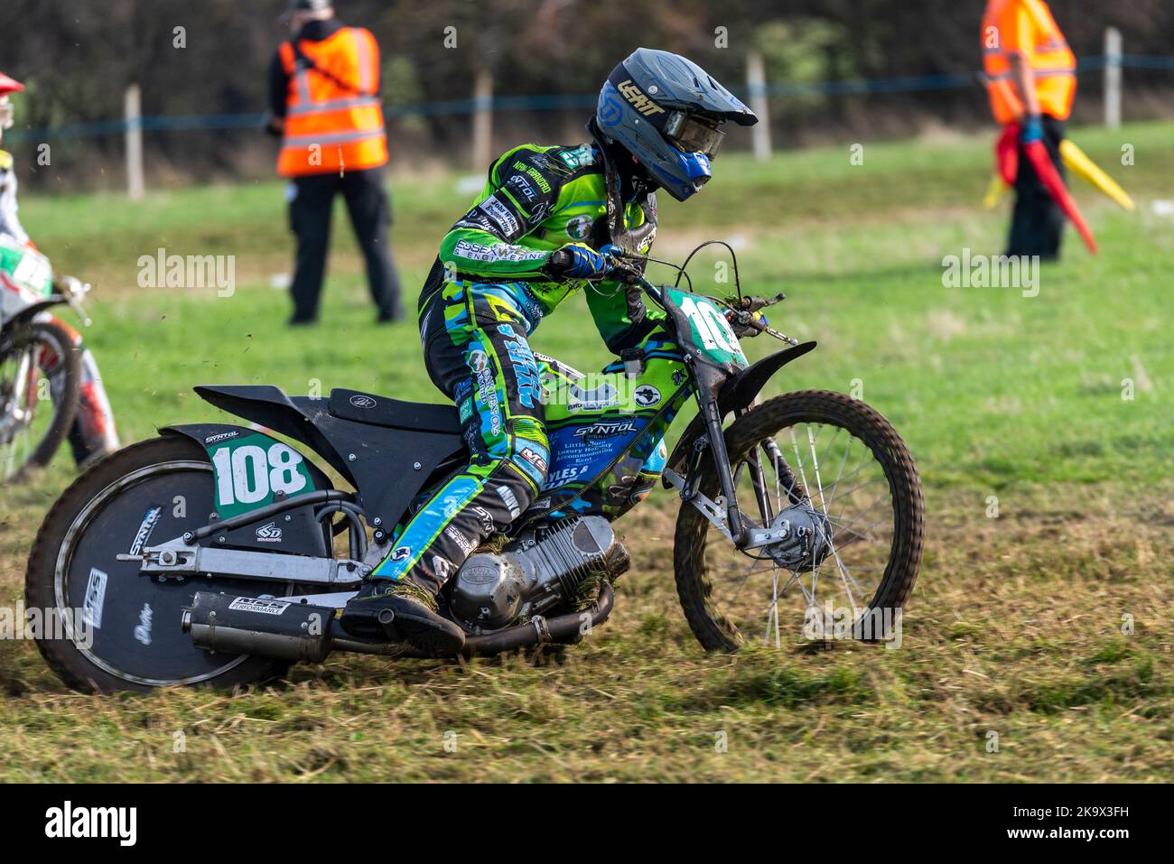 Harrison Rogers racing in a grasstrack motorcycle race. Donut Meeting ...