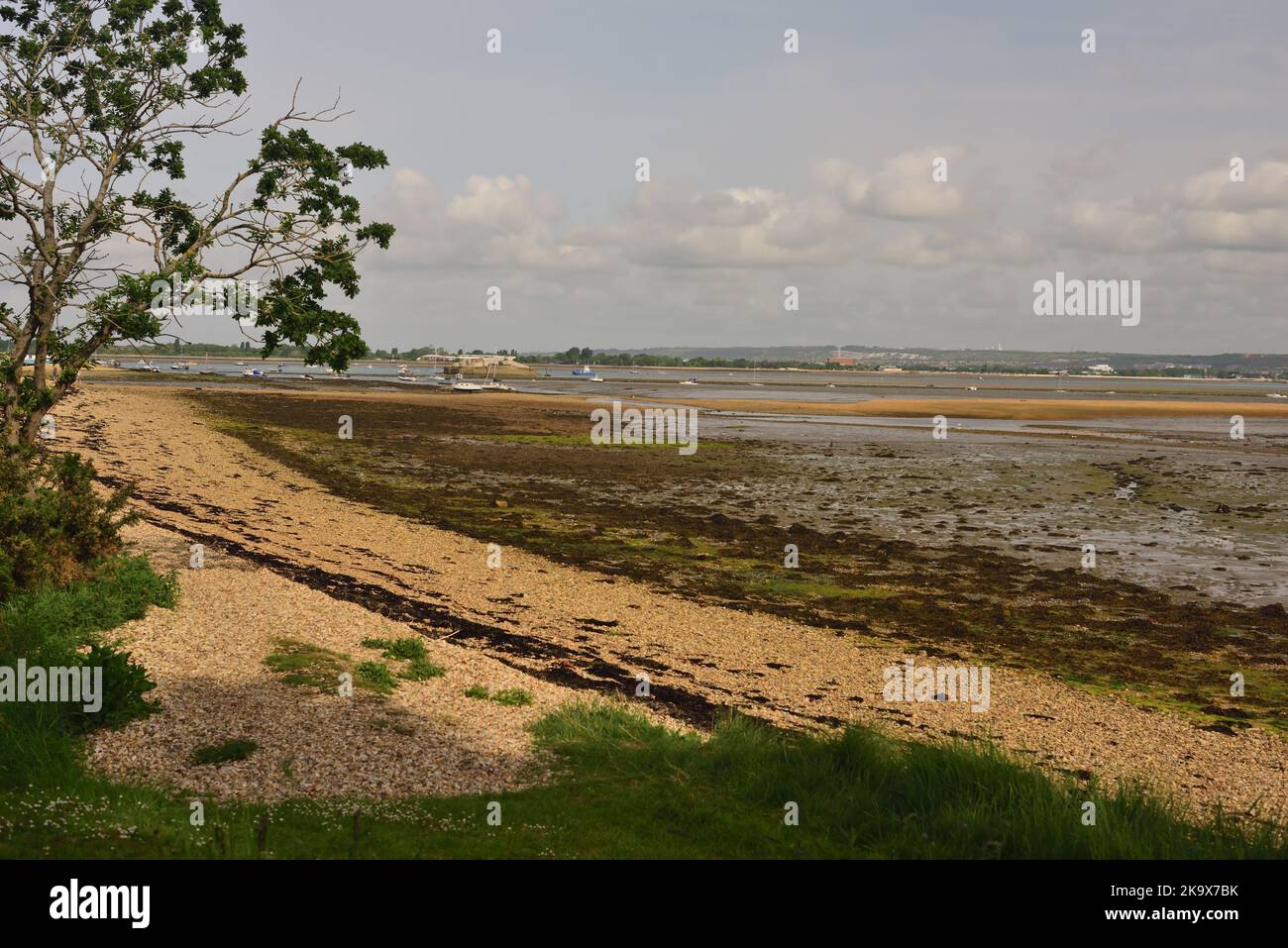 Langstone harbour at low tide, seen from Sinah Warren on Hayling Island ...