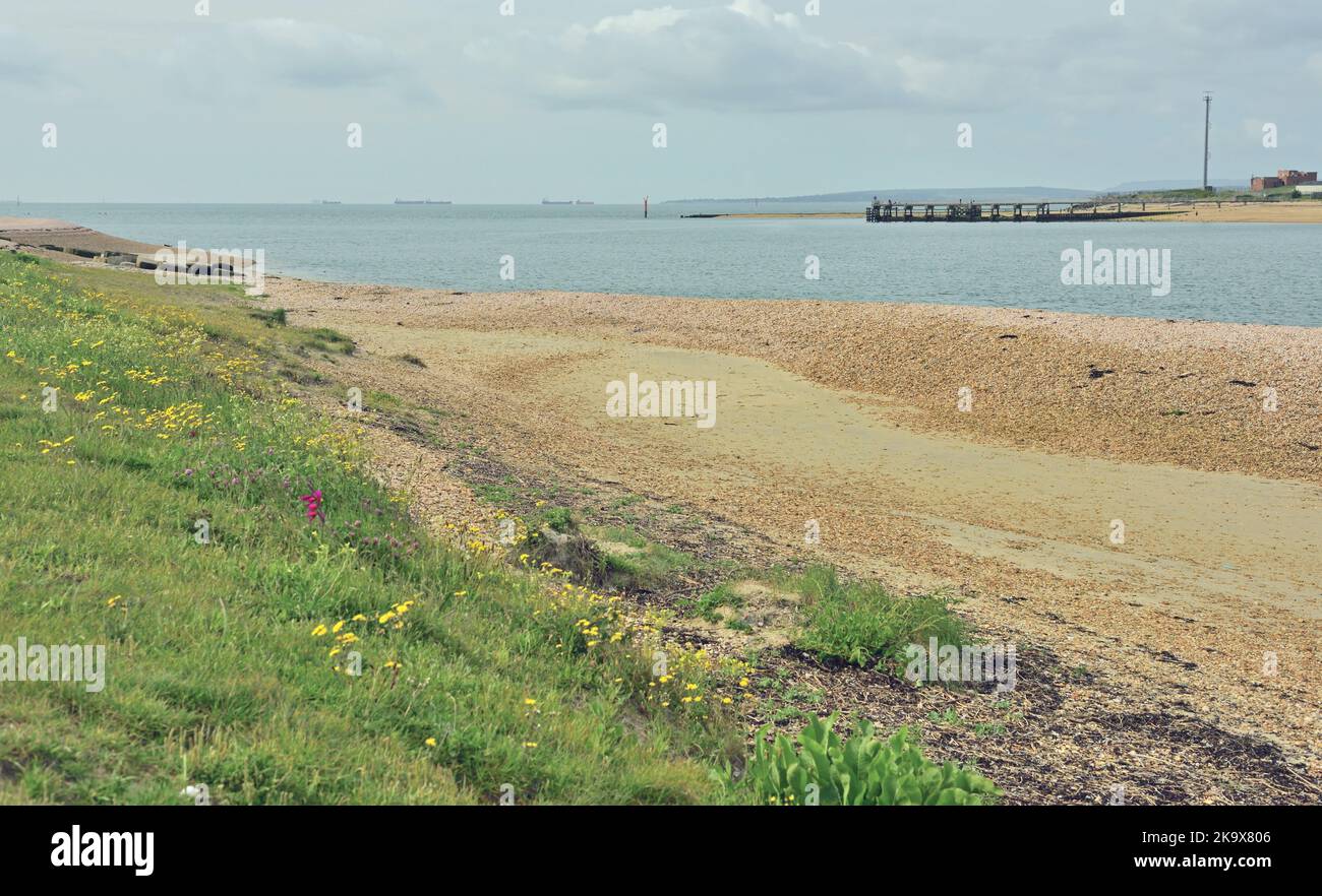 The entrance to Langstone harbour, Hayling Island, looking across the ...