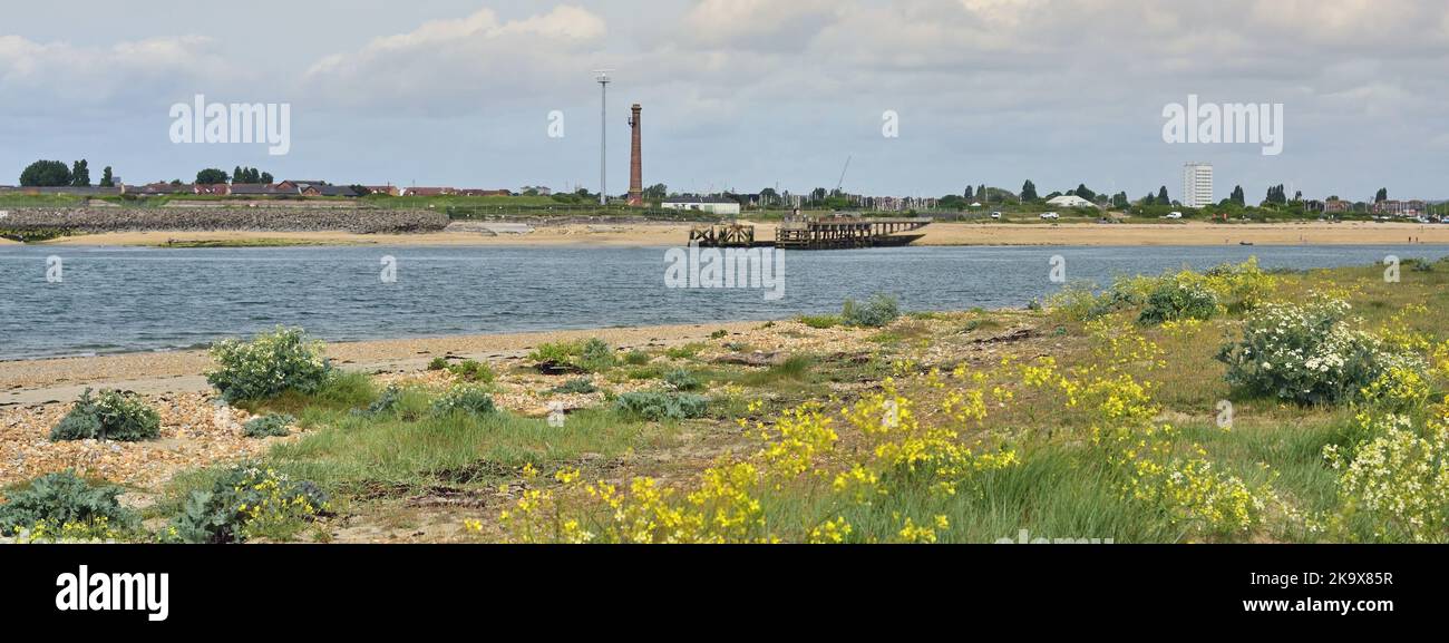 The entrance to Langstone harbour, Hayling Island, looking across the ...