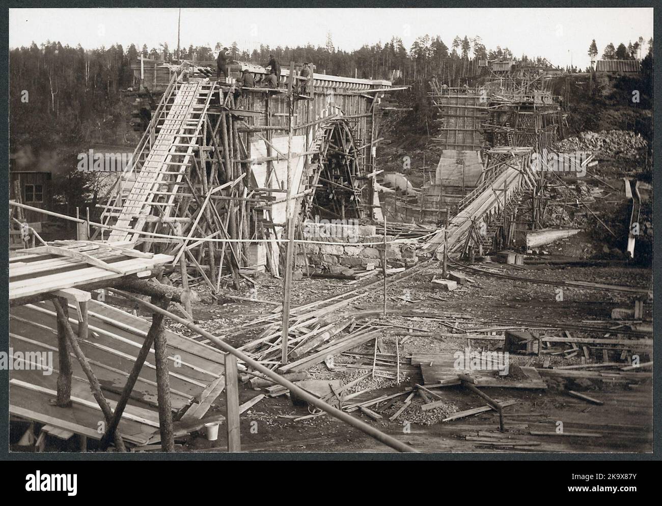The bridge construction over the Pite River at Sikfors on the line ...