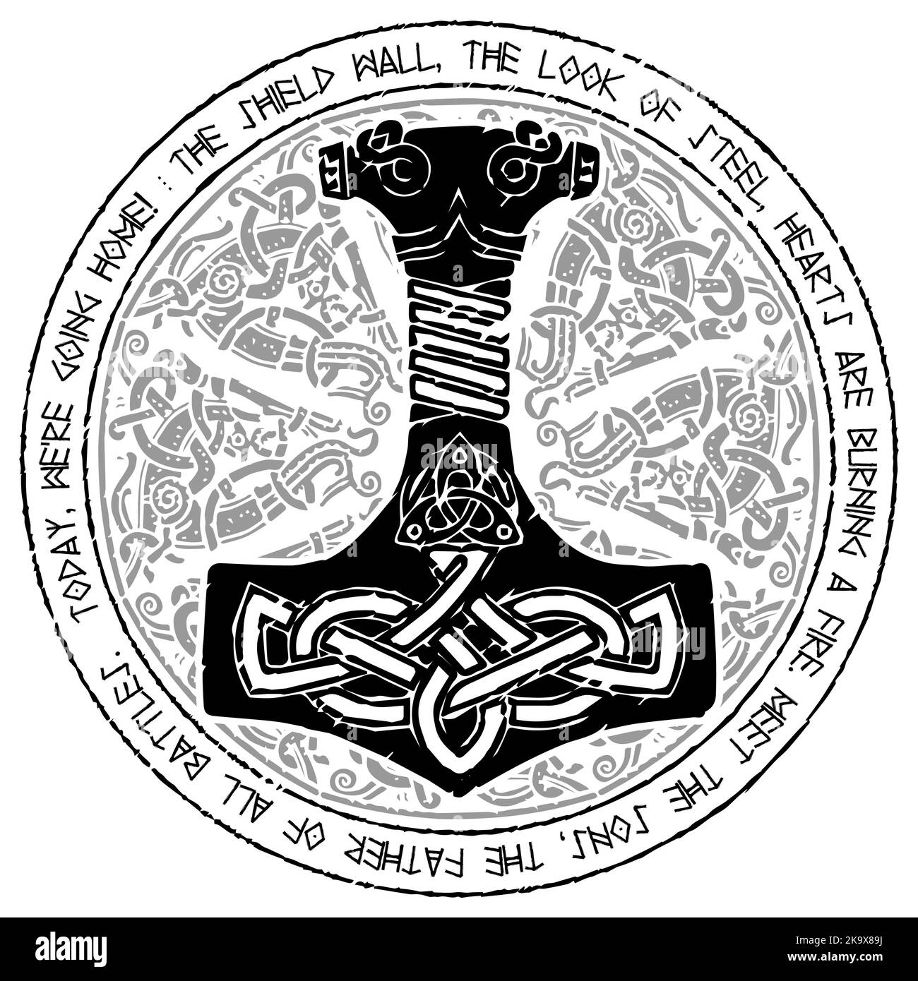 God Thor Hammer - Mjollnir. Round traditional Scandinavian ornament and ...