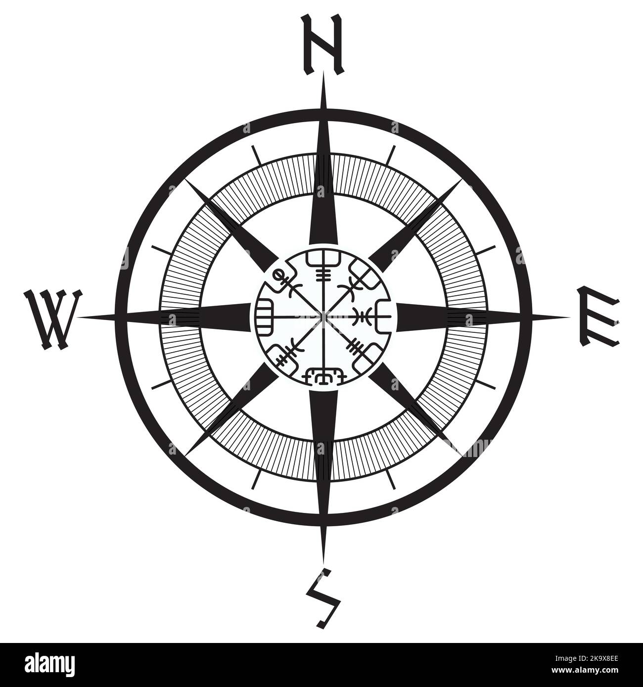 Wind rose, navigation runic compass, vegvisir Stock Vector Image & Art ...