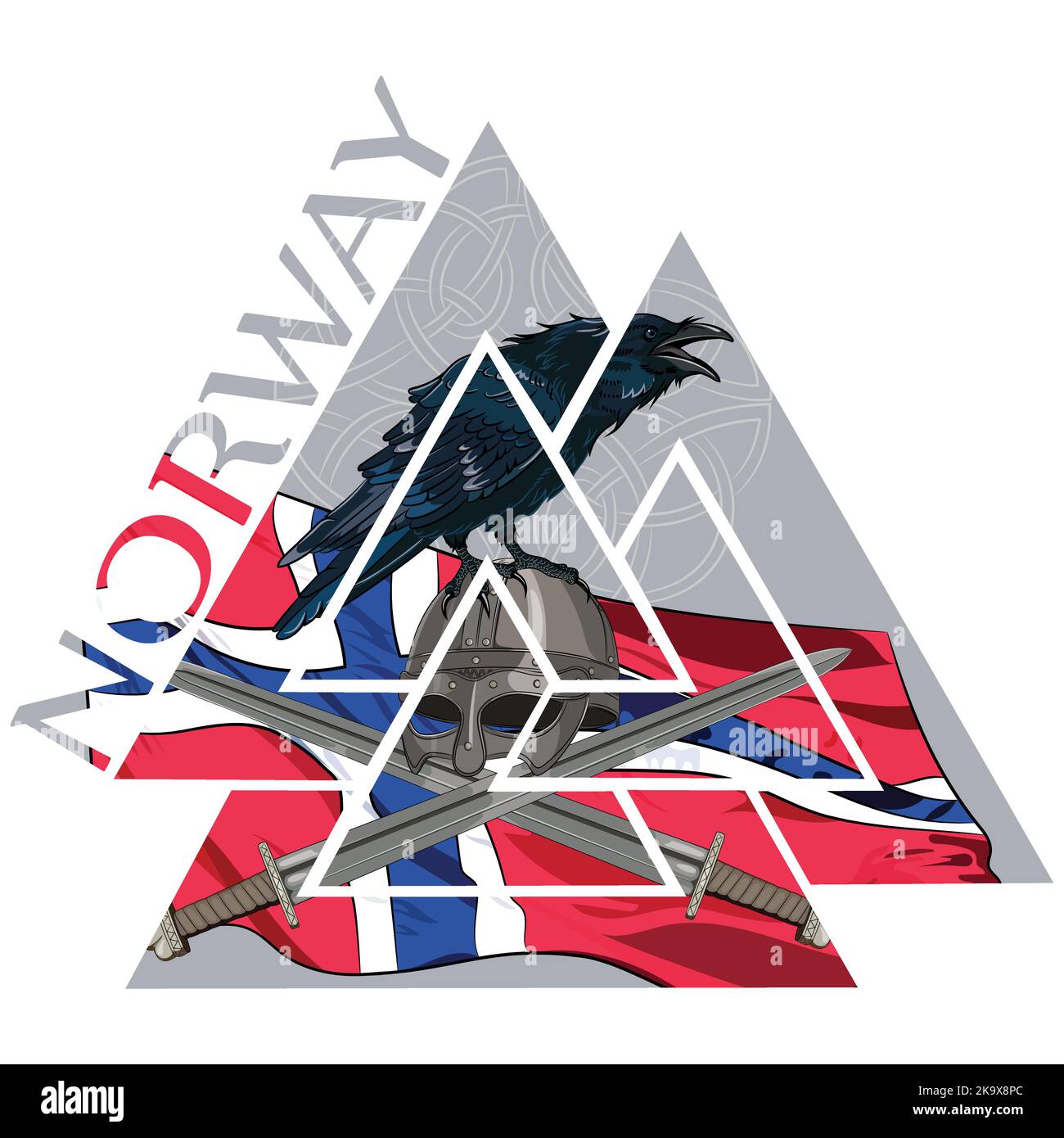 Valknut ancient pagan Nordic Germanic symbol, Norway flag, Raven and ...