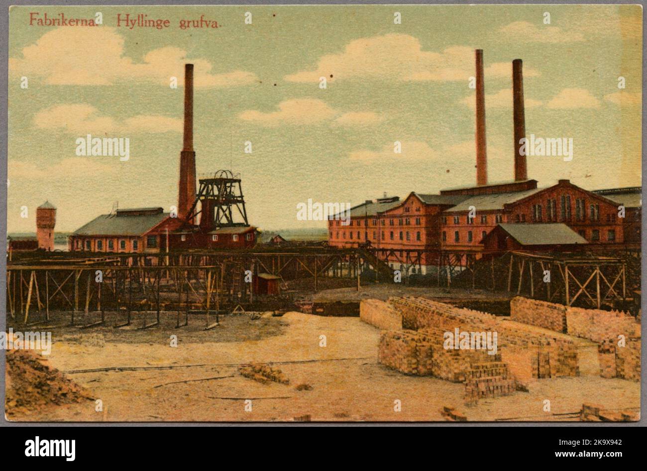 Factory buildings at Hyllinge Mine. Colored photo Stock Photo - Alamy