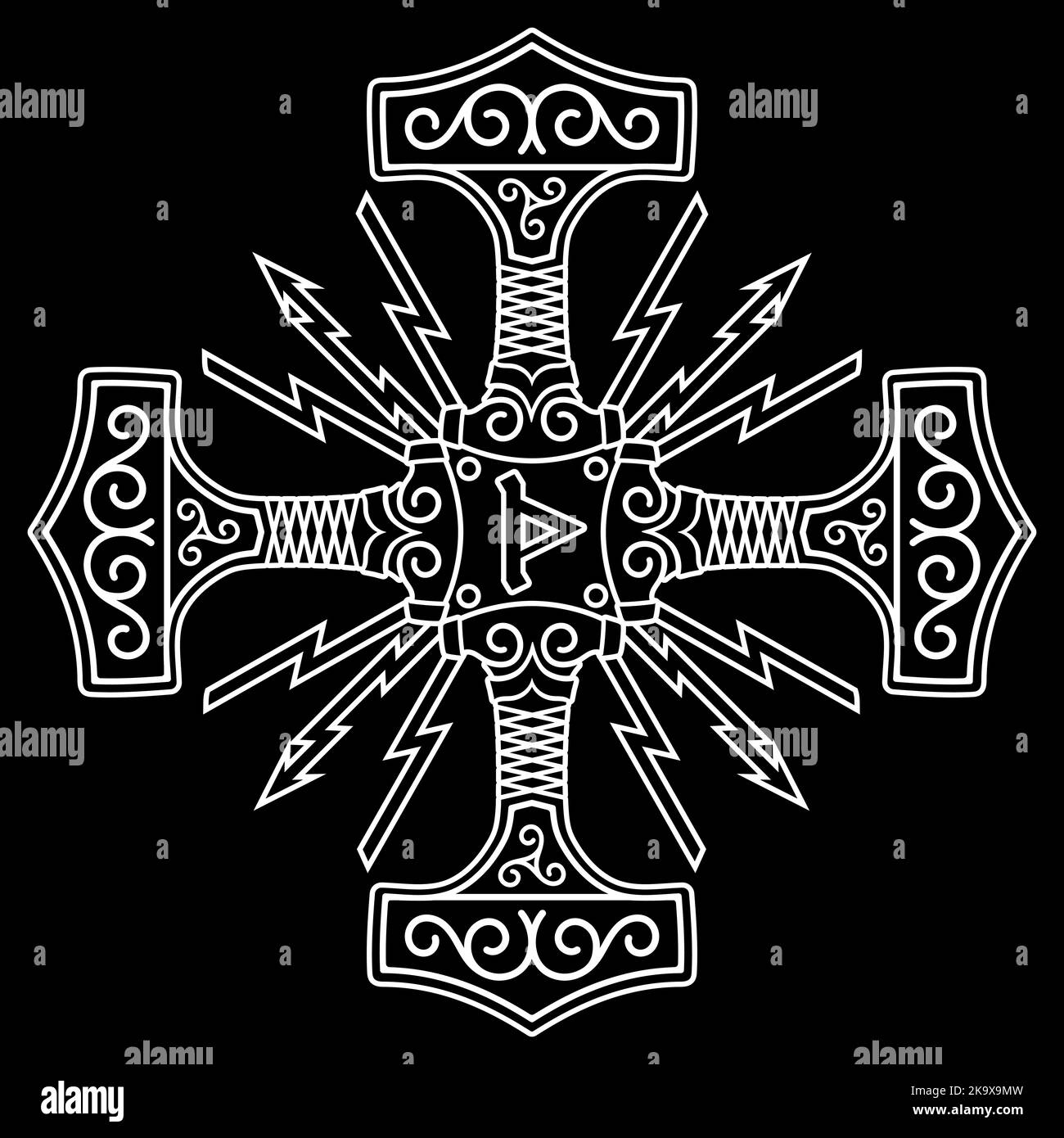 Thors hammer - Mjolnir and Norse runes Stock Vector Image & Art - Alamy