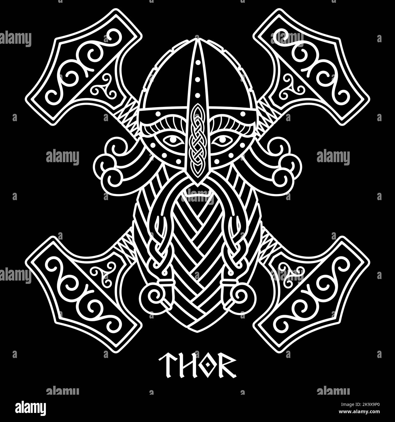 The ancient Scandinavian God Thor and the Hammer Mjolnir, isolated on ...