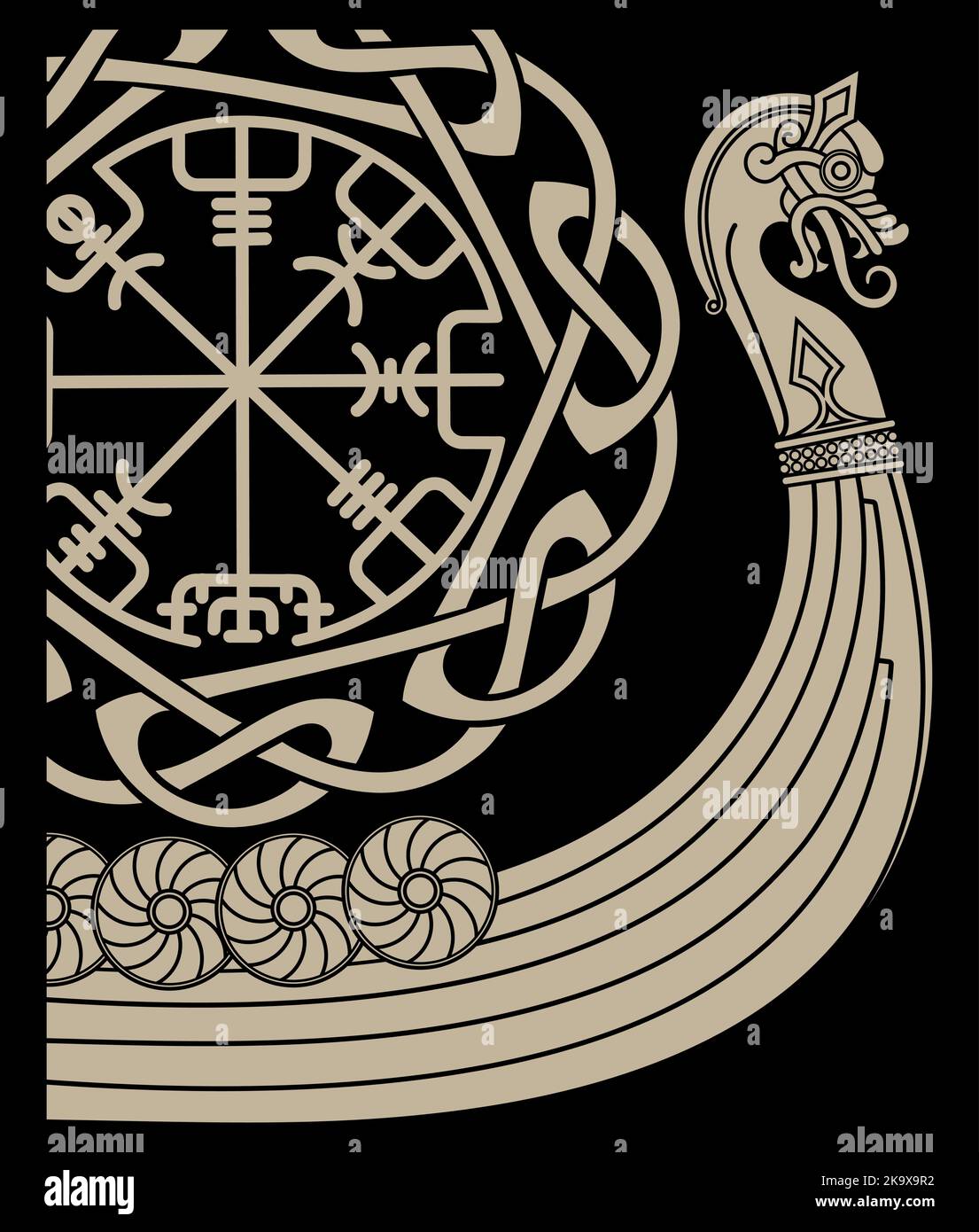 Warship of the Vikings. Drakkar, ancient scandinavian pattern and norse ...