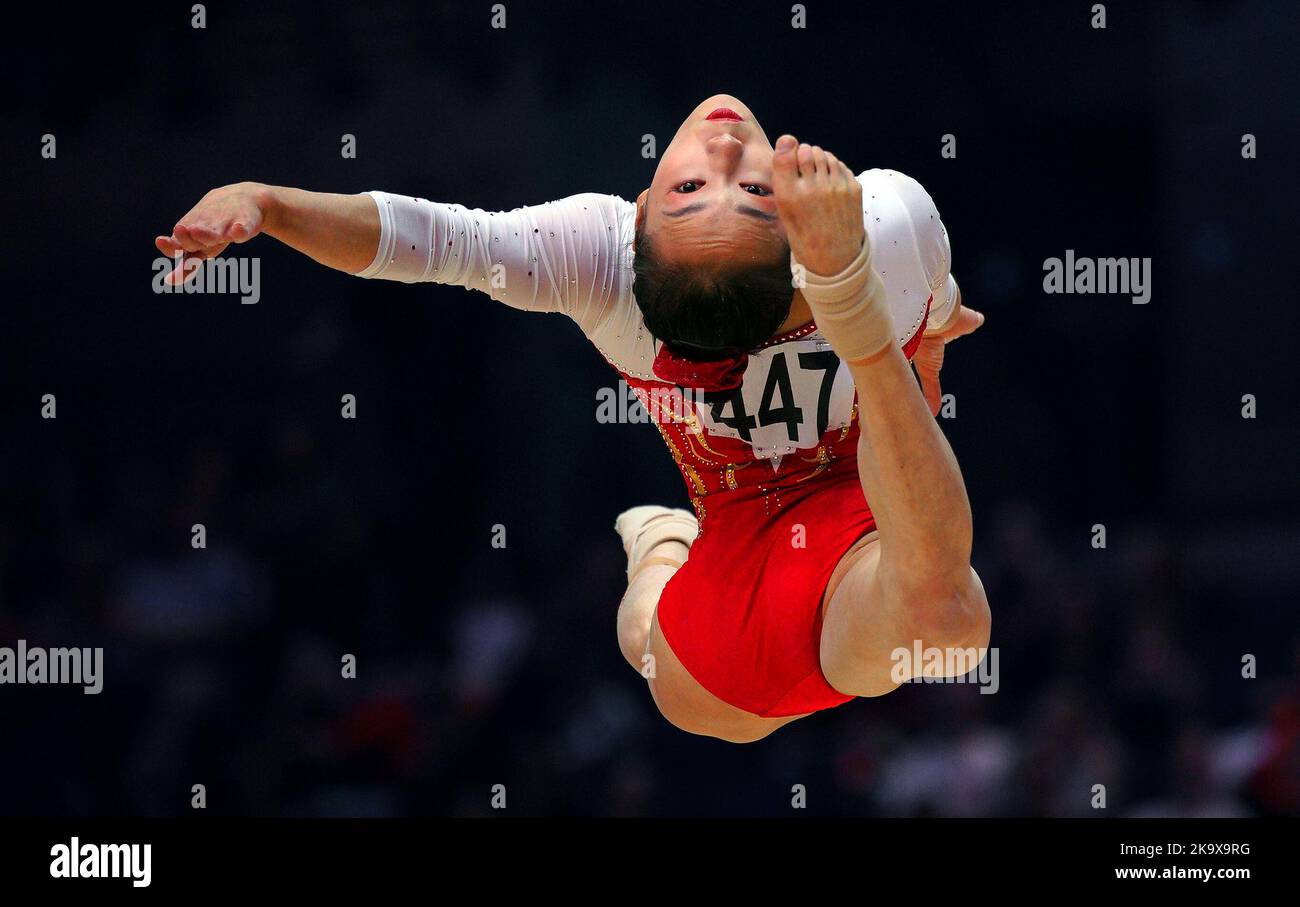 China's Jin Zhang competes on the floor during day two of the FIG ...