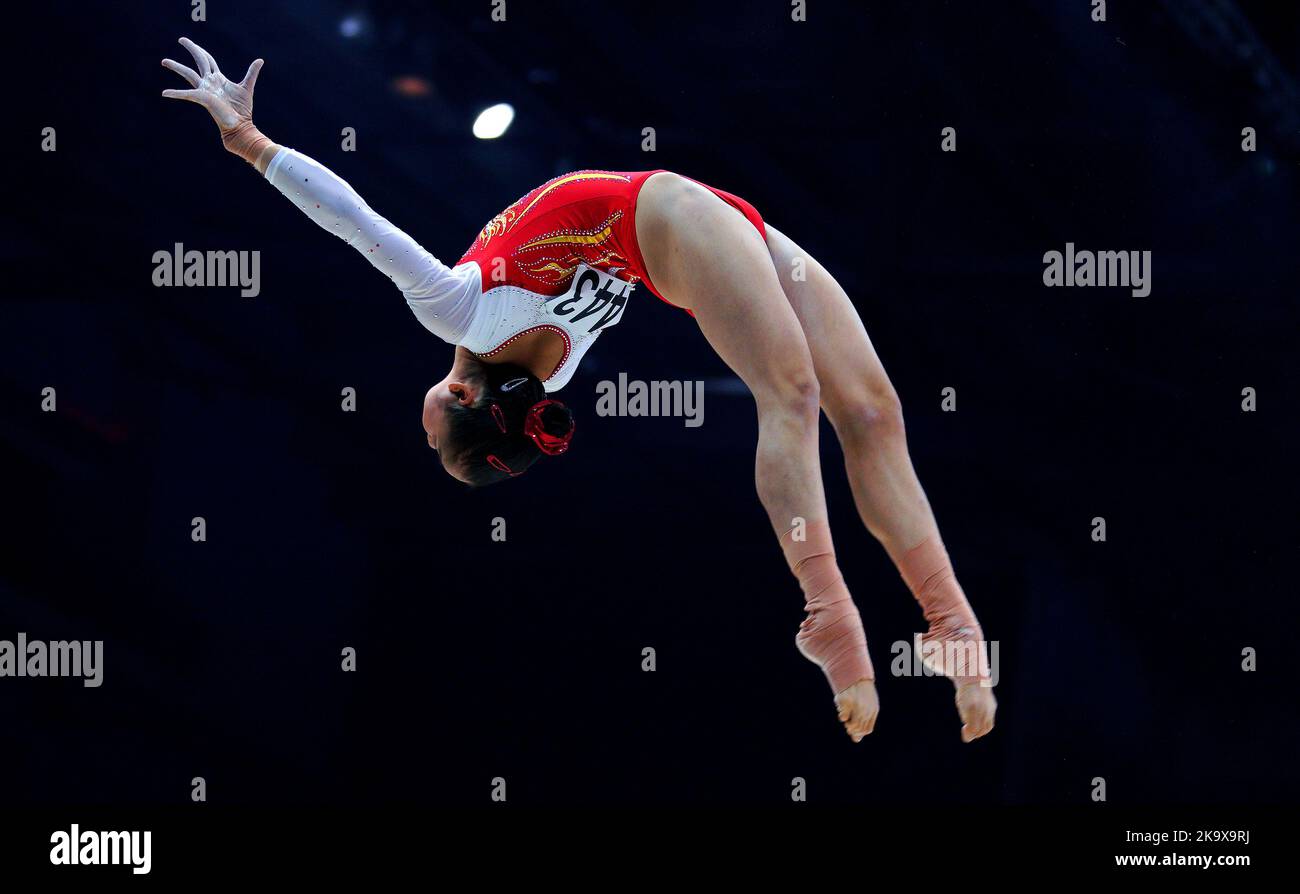 China's Rui Luo competes on the beam during day two of the FIG Artistic ...