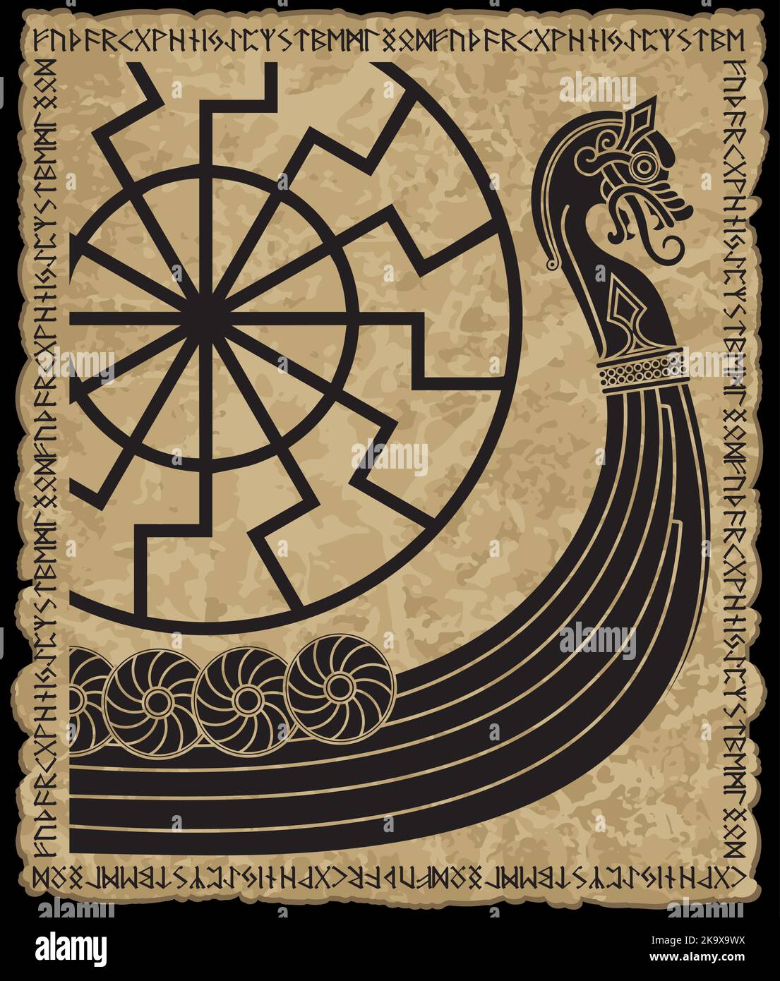 Warship of the Vikings. Drakkar, ancient scandinavian pattern and norse ...