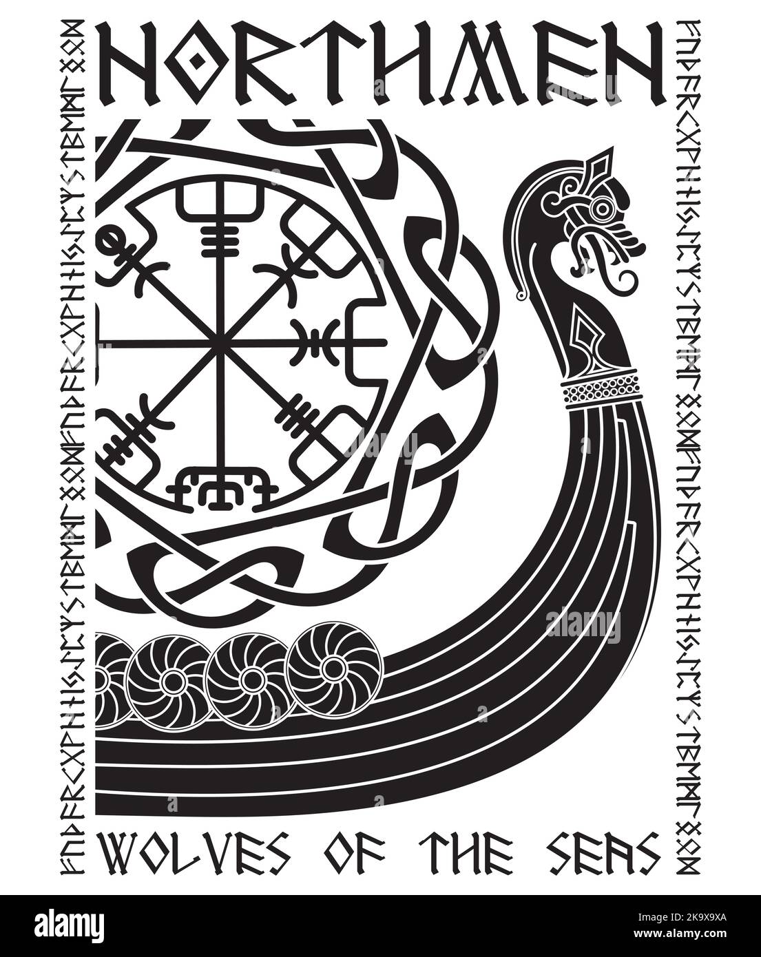 Warship of the Vikings. Drakkar, ancient scandinavian pattern and norse ...