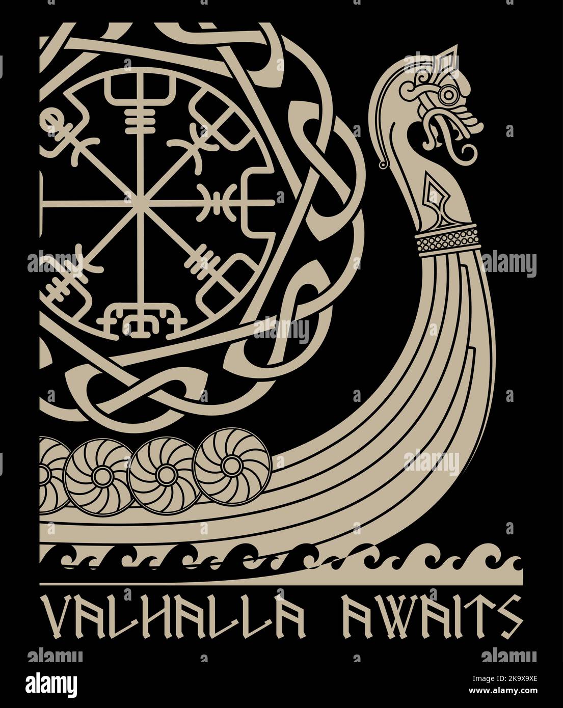Warship of the Vikings. Drakkar, ancient scandinavian pattern and norse ...