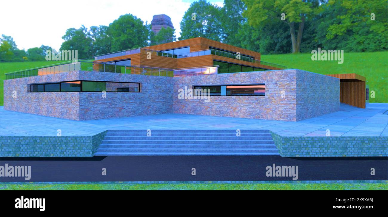 A futuristic estate designed in a minimalist style. Wall decoration ...
