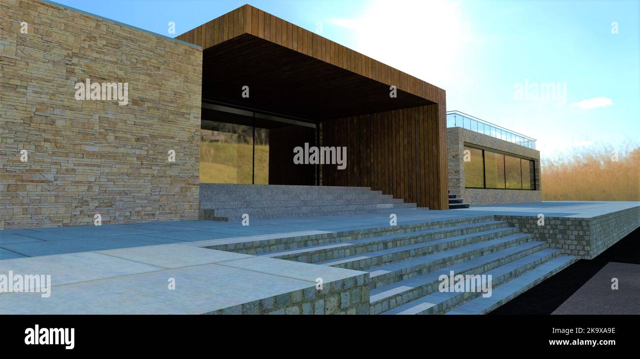 Convenient stone staircase in front of the entrance to an advanced ...