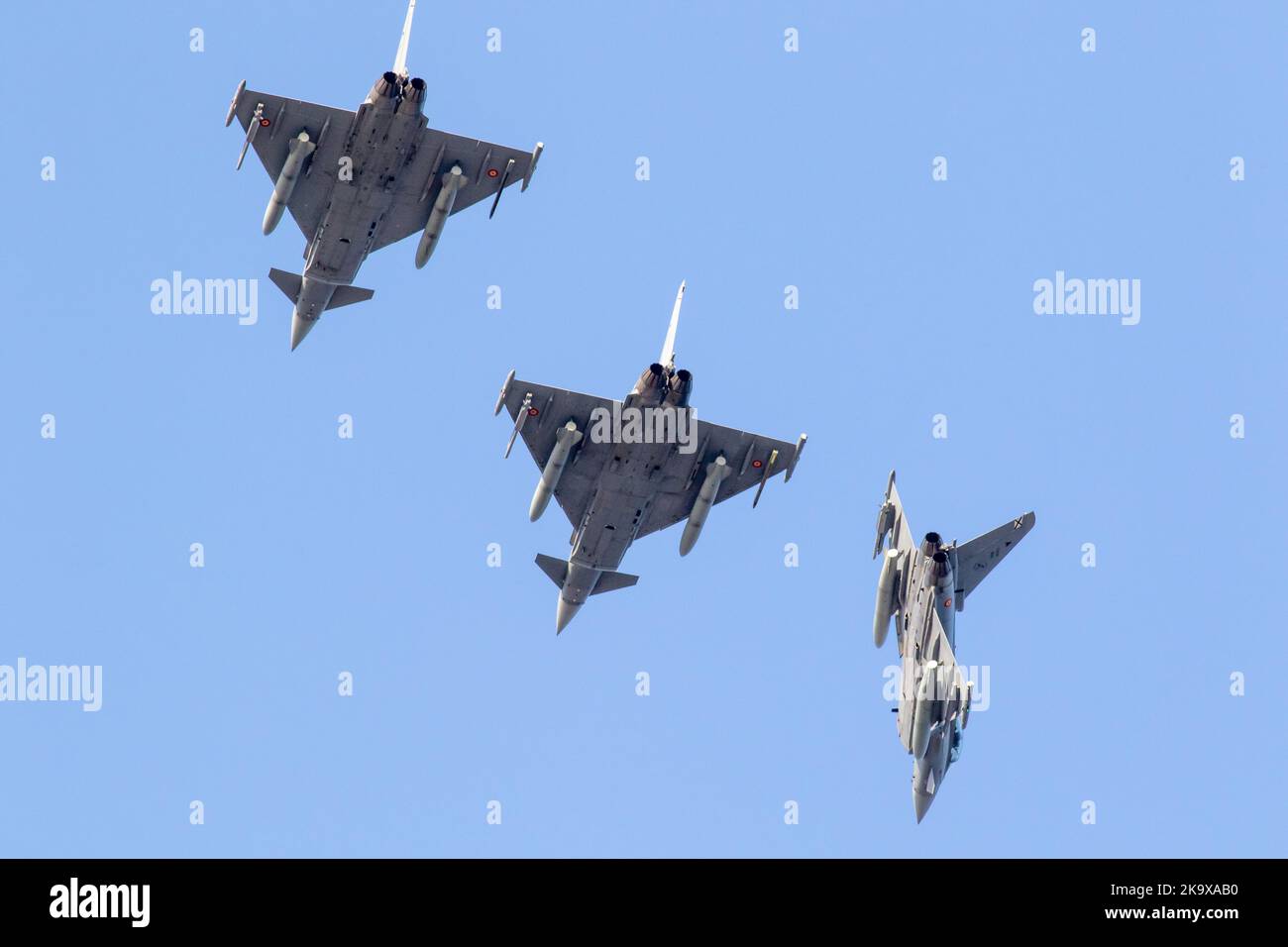 Three Spanish Air Force Eurofighter Typhoons returning from a mission ...