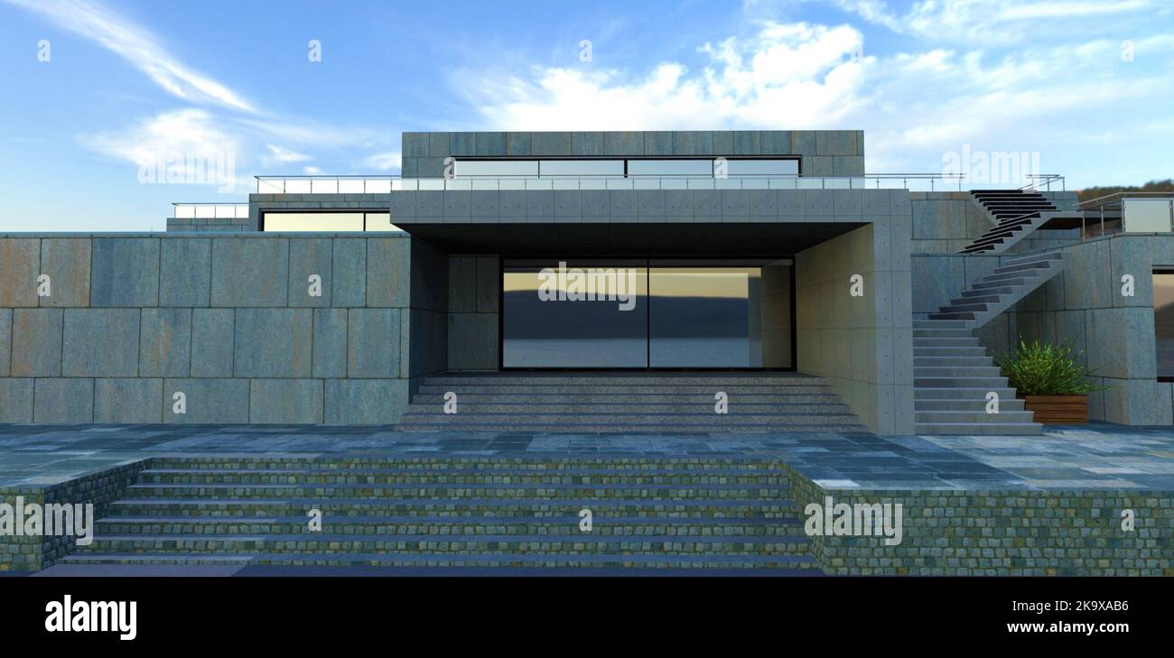 Front entrance to an advanced modern building. Finishing of a facade a ...
