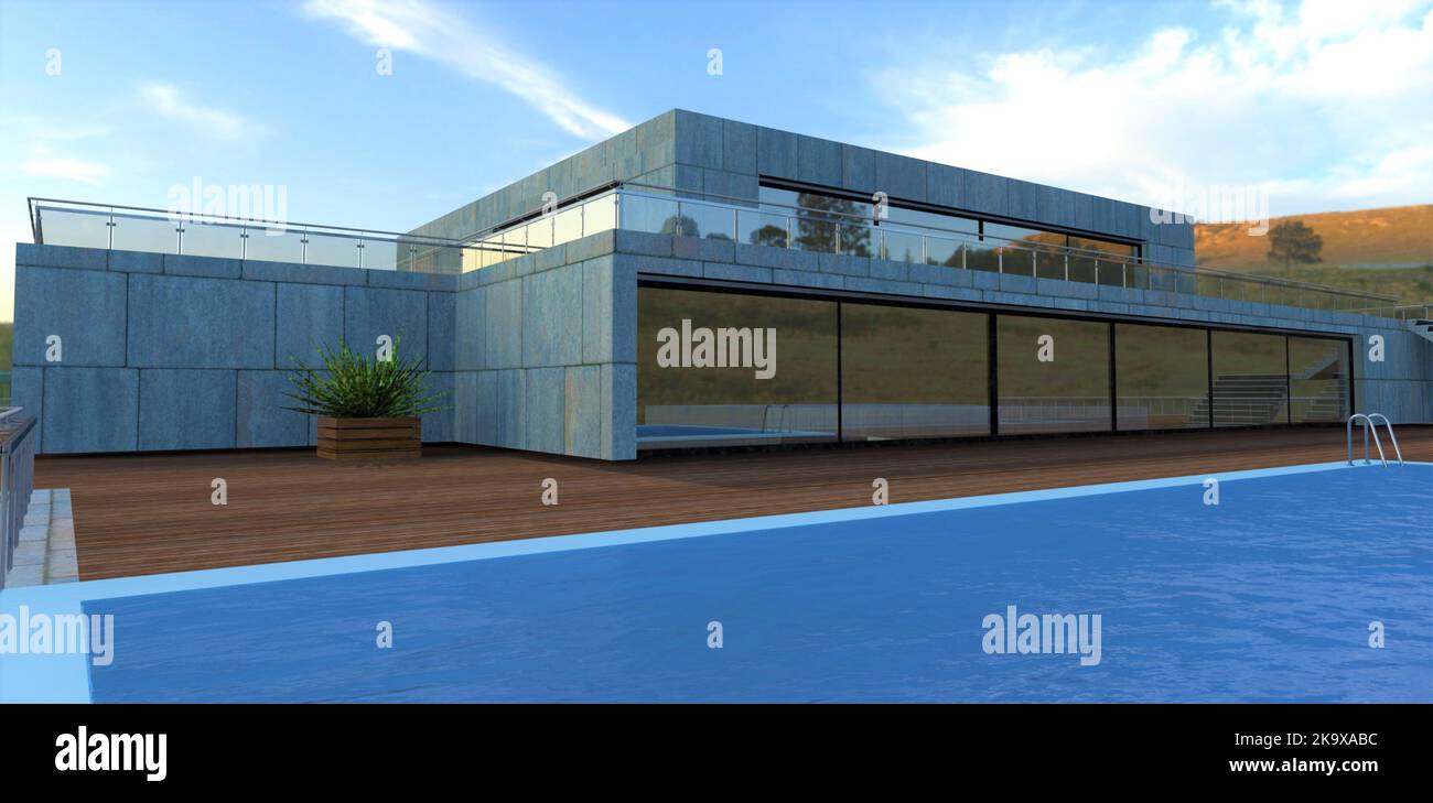 Rooftop pool on an advanced private estate. Floor covering terrace ...