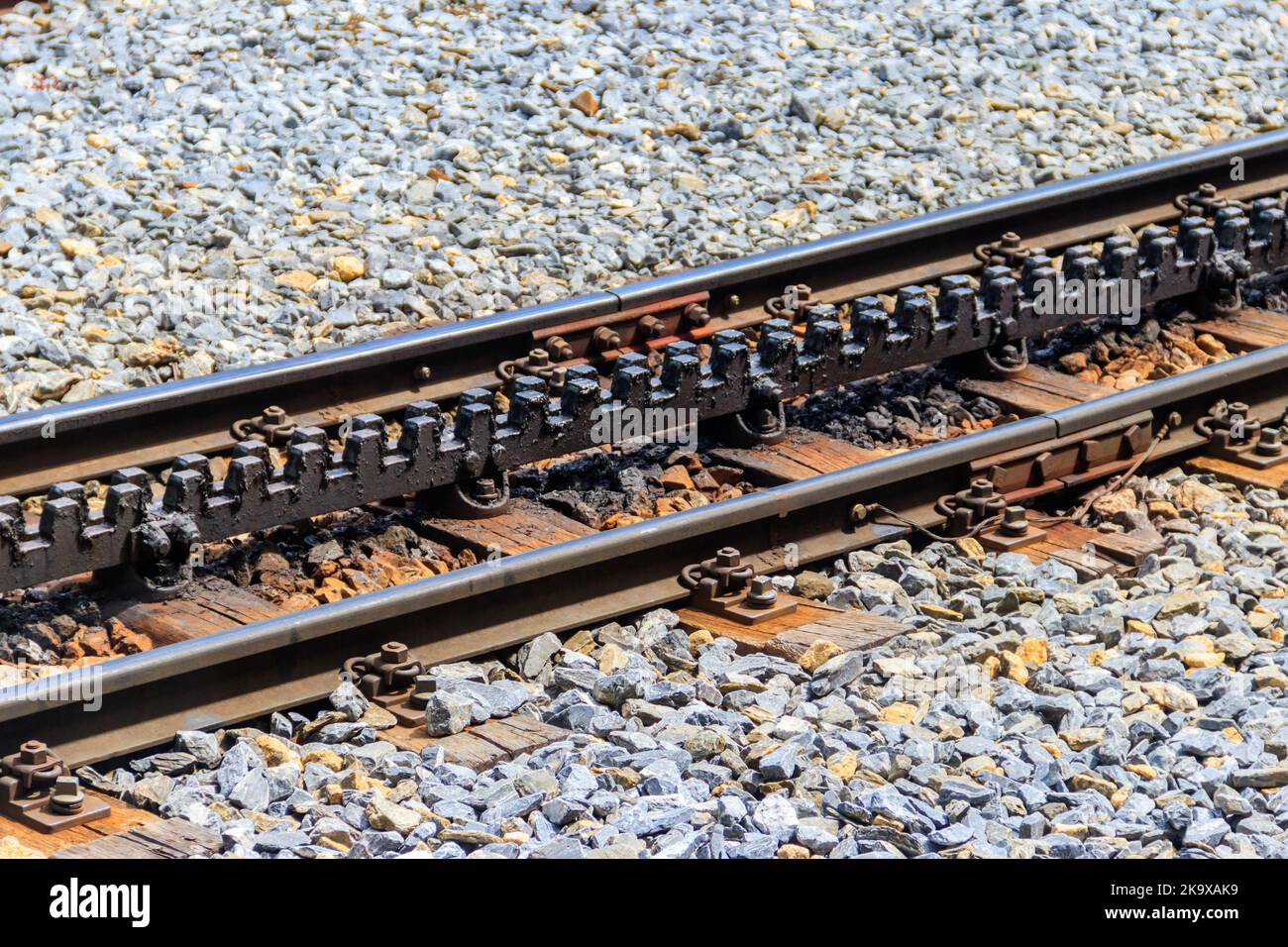 Close-up of the cogwheel railway tracks Stock Photo - Alamy