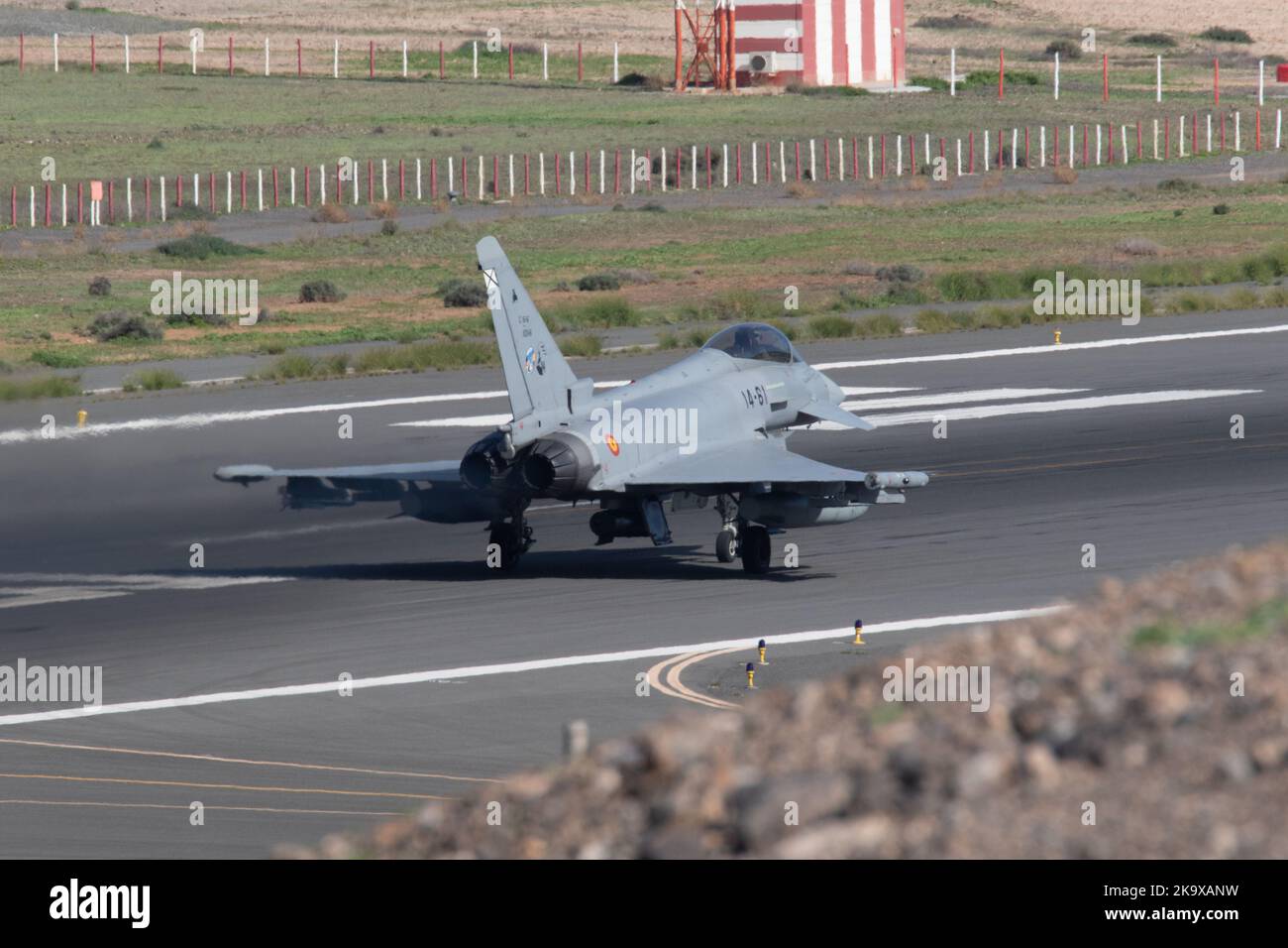 A Spanish Air Force Eurofighter waiting to launch from Gando Air Base ...