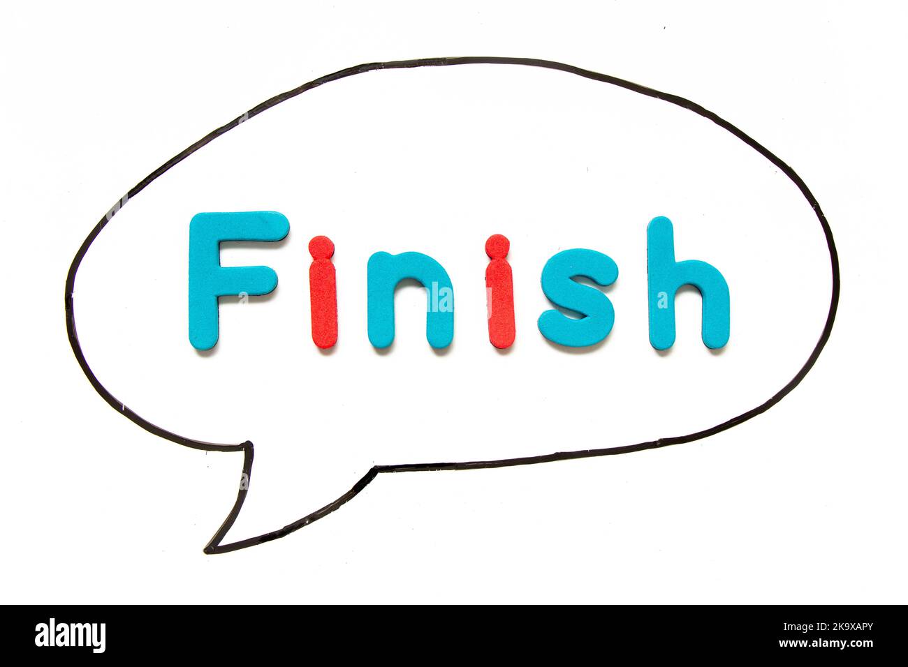 Alphabet letter with word finish in black line hand drawing as bubble ...