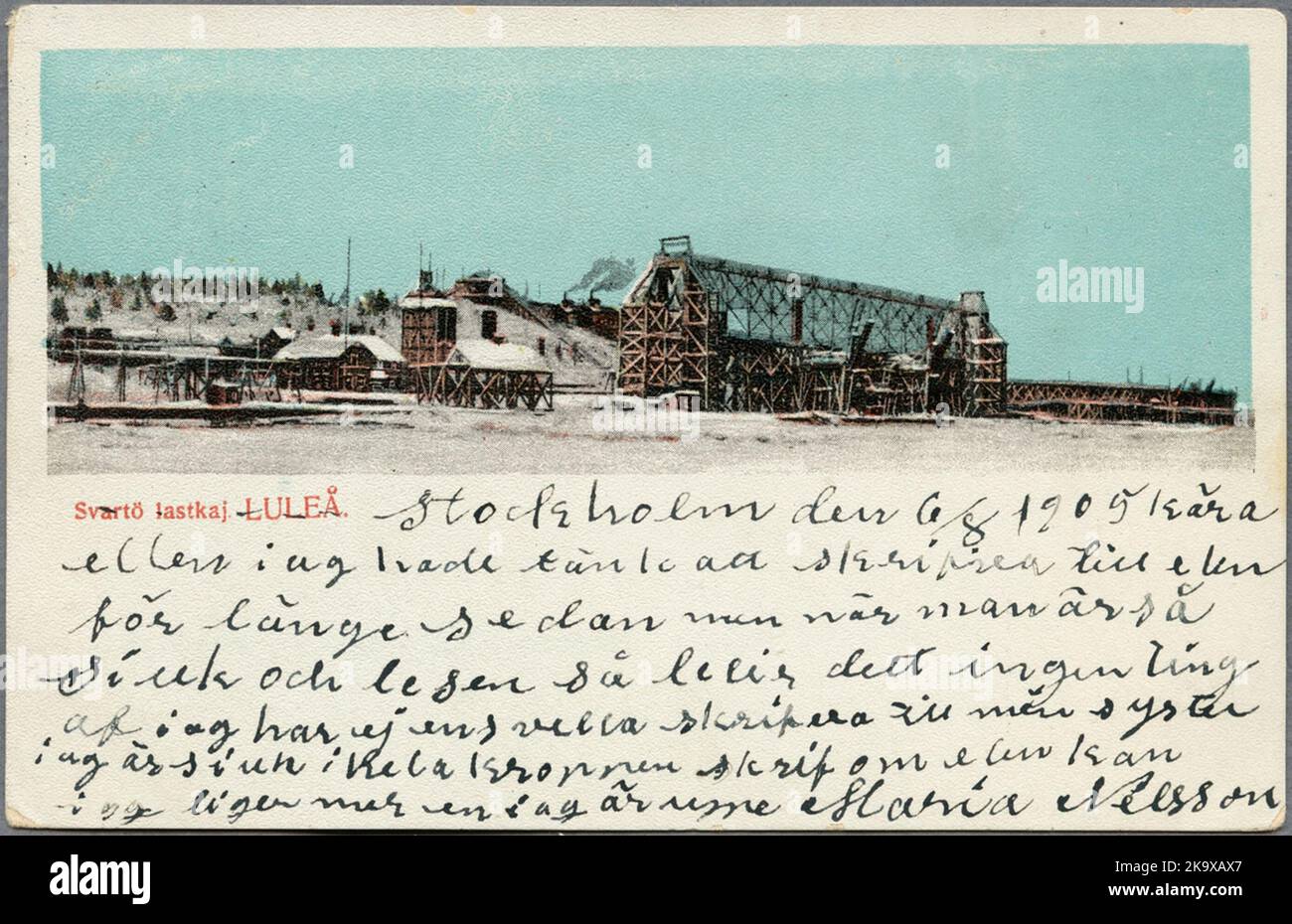 The ore loading port and student tower on Svartön, Luleå Stock Photo ...