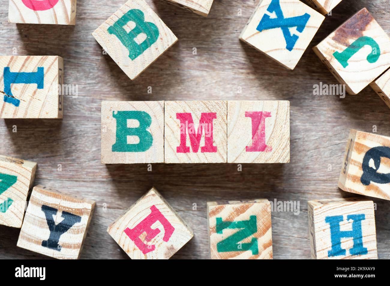 Alphabet letter block in word BMI (abbreviation of body mass index) and ...