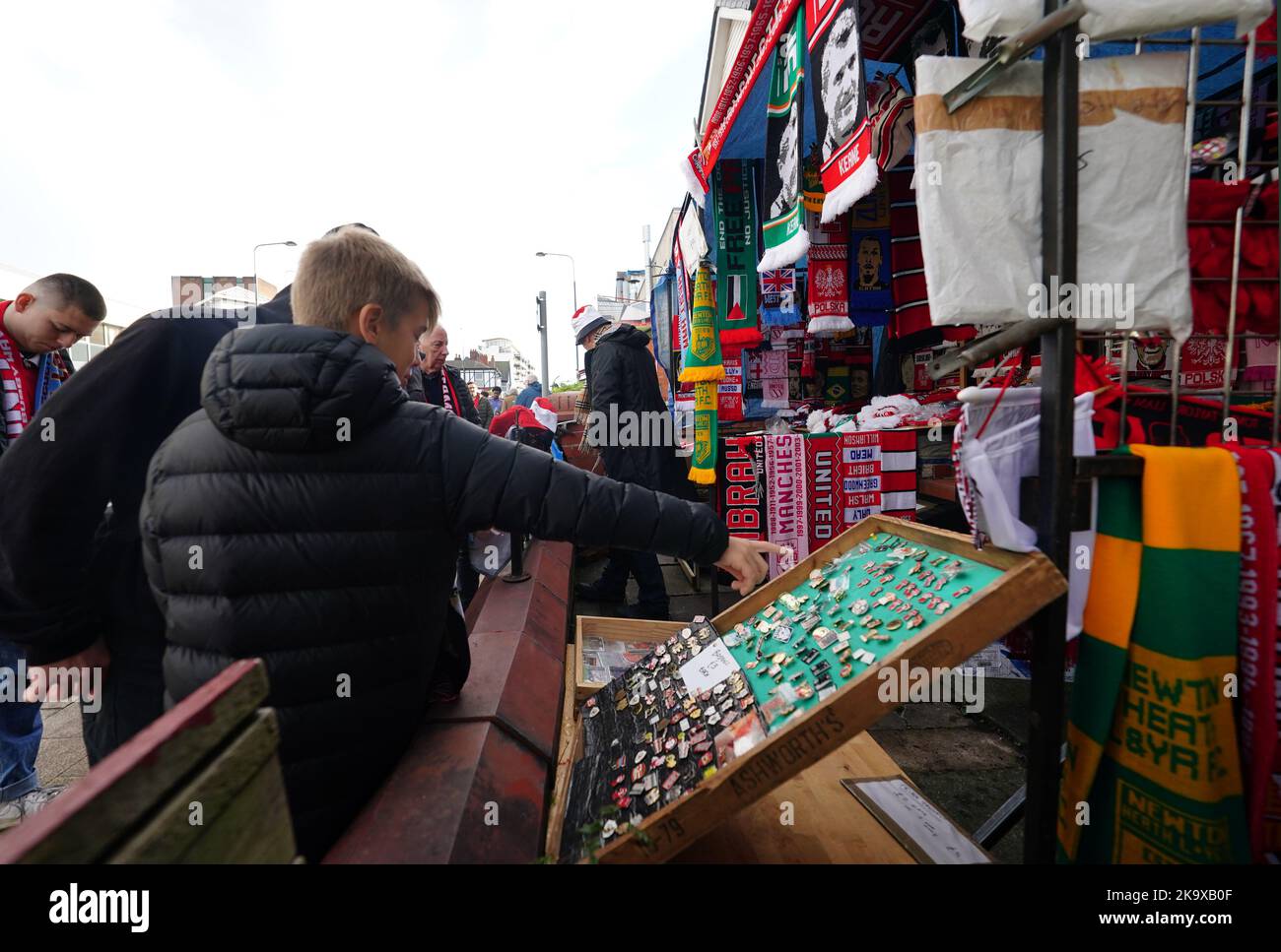 A merchandise stall outside the stadium ahead of the Premier League ...