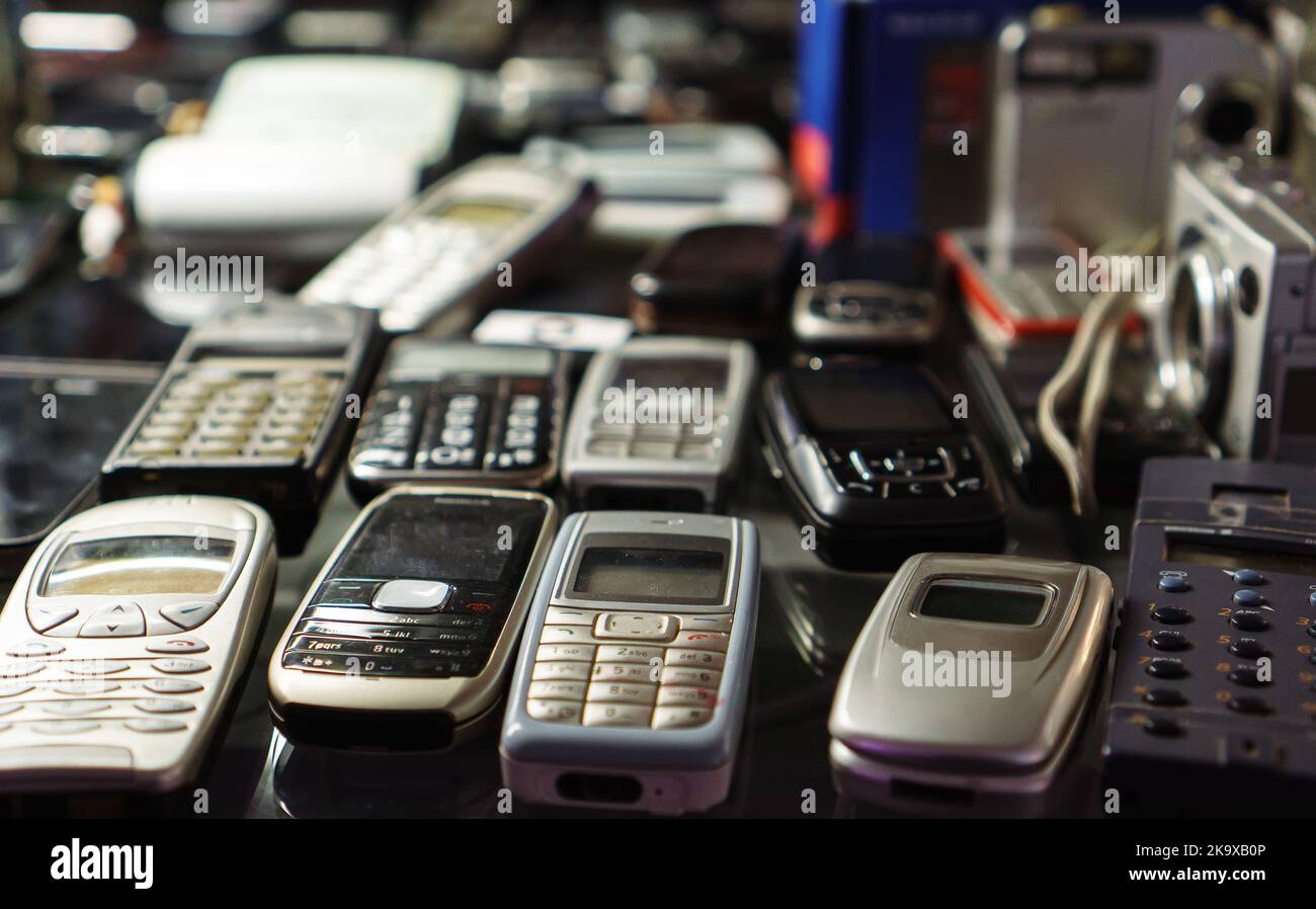 Collection of old retro mobile telephones Stock Photo - Alamy