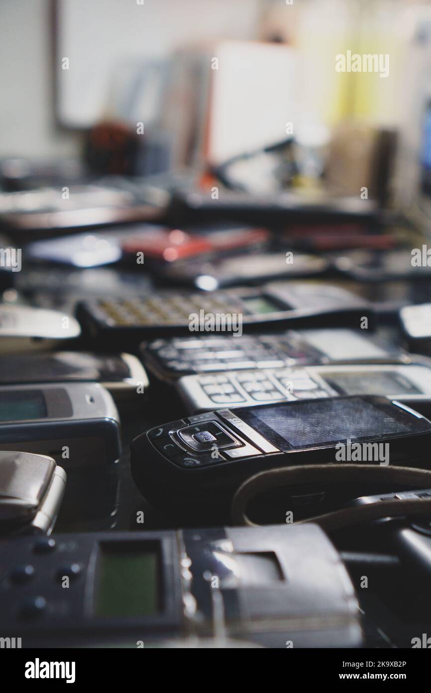 Collection of old retro mobile telephones Stock Photo - Alamy
