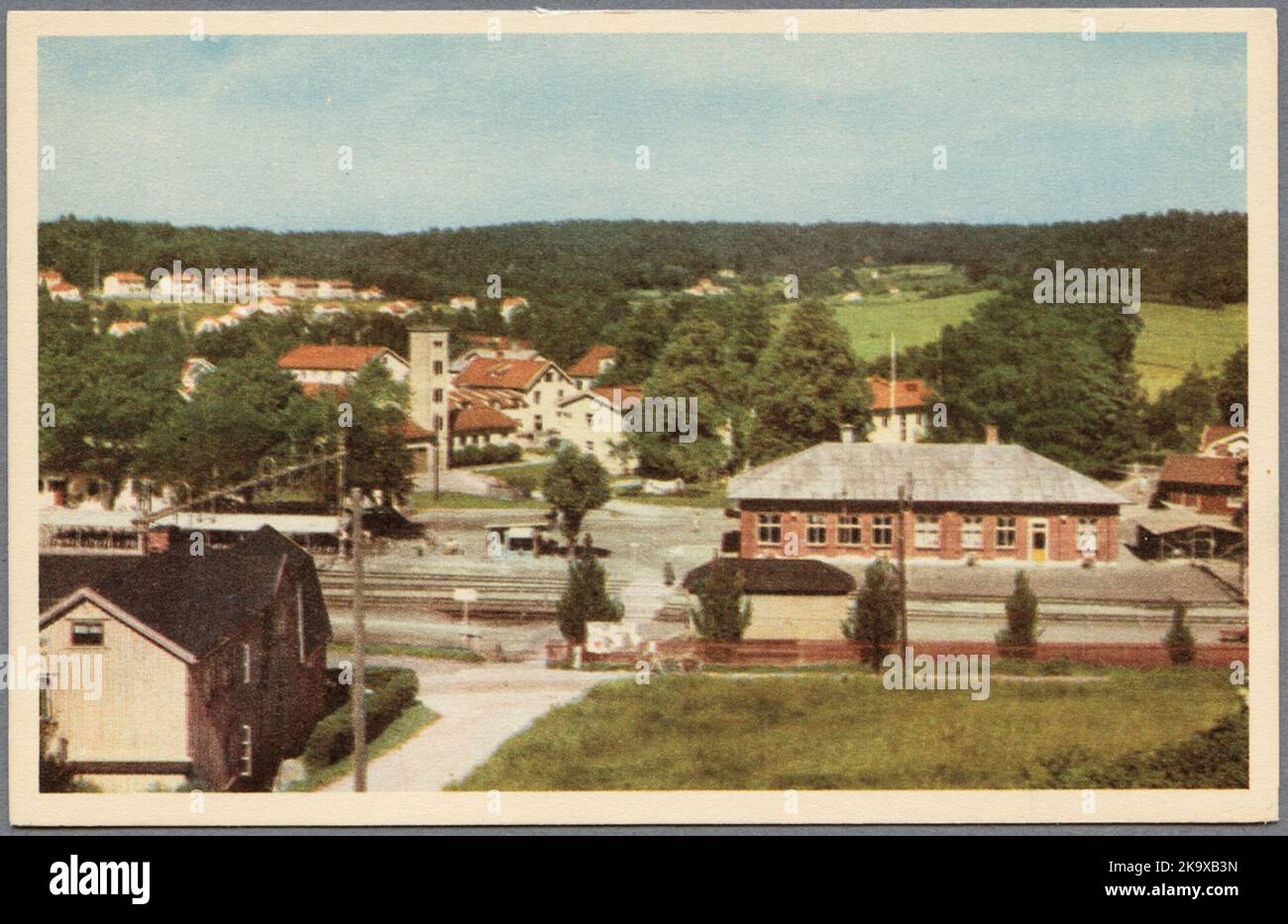 View of Lerum with the railway station and fire station Stock Photo - Alamy
