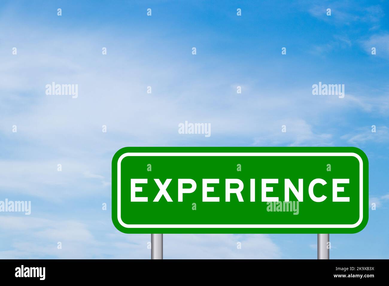 Green color transportation sign with word experience on blue sky with ...