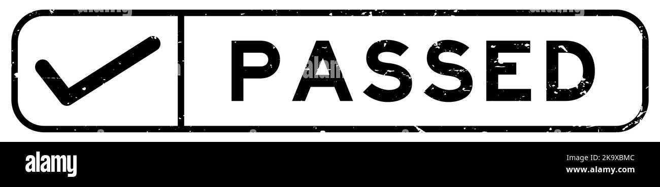 Grunge black passed word with right check mark icon square rubber seal ...