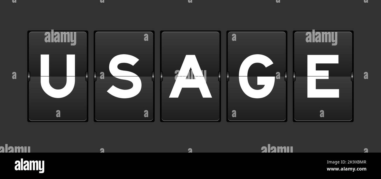 Black color analog flip board with word usage on gray background Stock ...