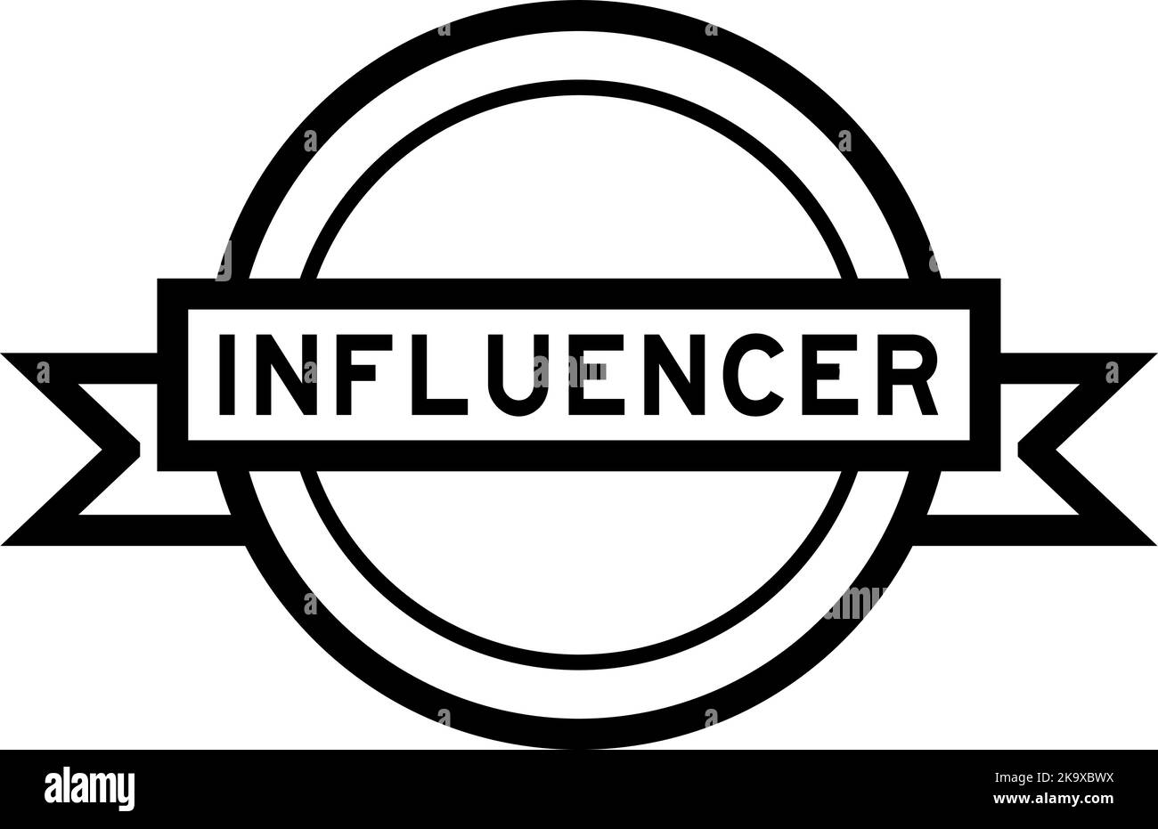 Vintage black color round label banner with word influencer on white ...