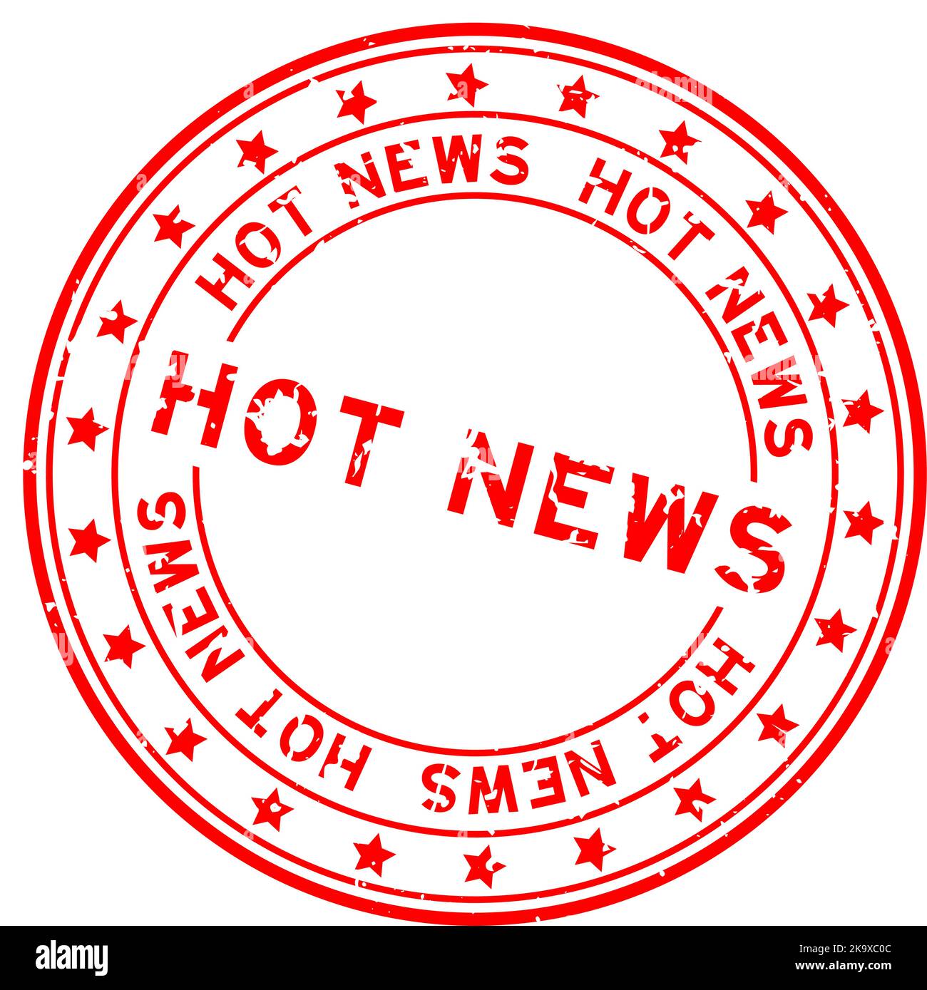 Grunge red hot news word round rubber seal stamp on white background ...