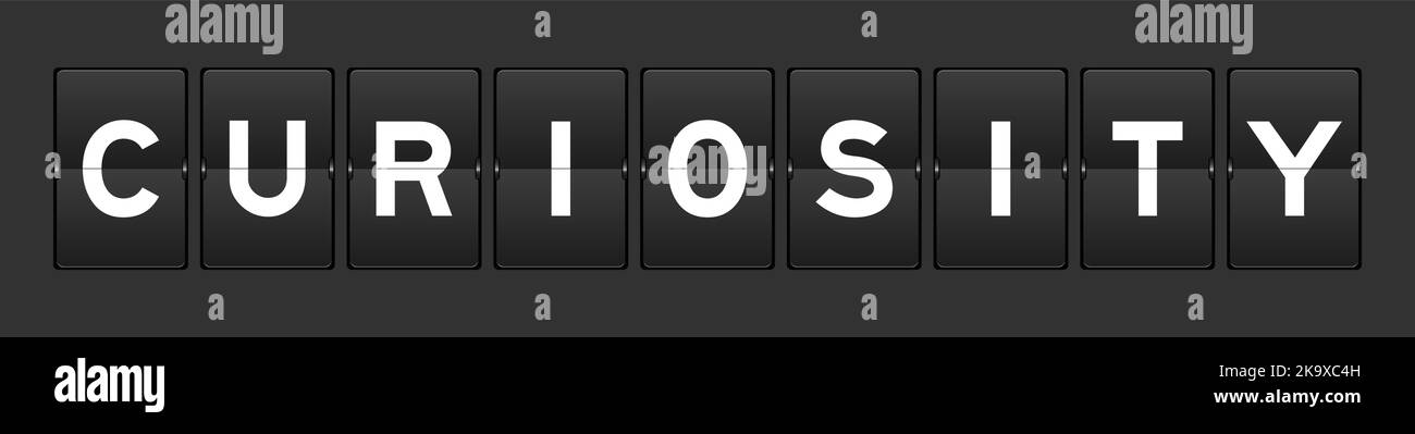Black color analog flip board with word curiosity on gray background ...