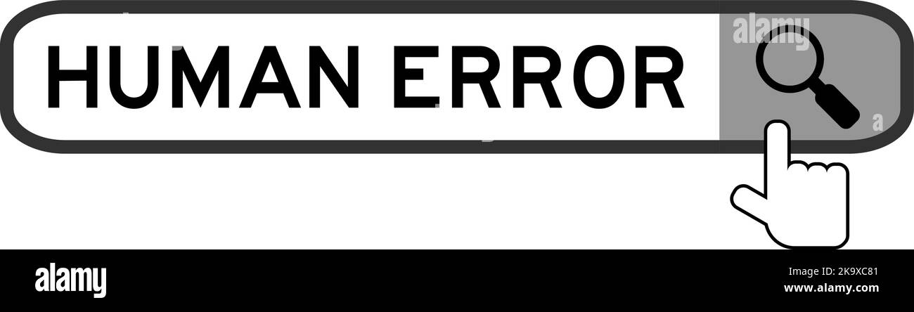 Search banner in word human error with hand over magnifier icon on ...