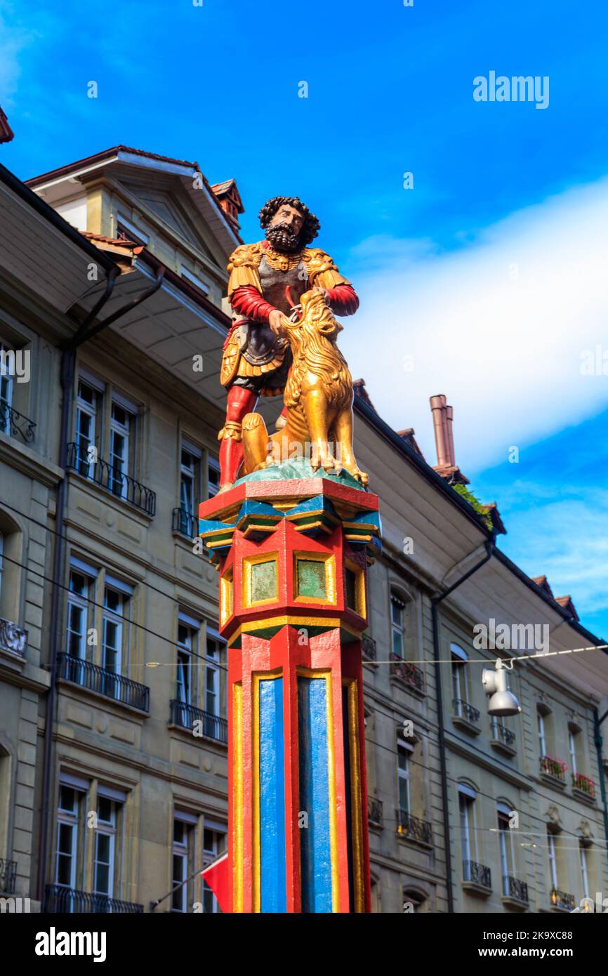 Samson fountain (Simsonbrunnen) on the Kramgasse in the Old City of ...