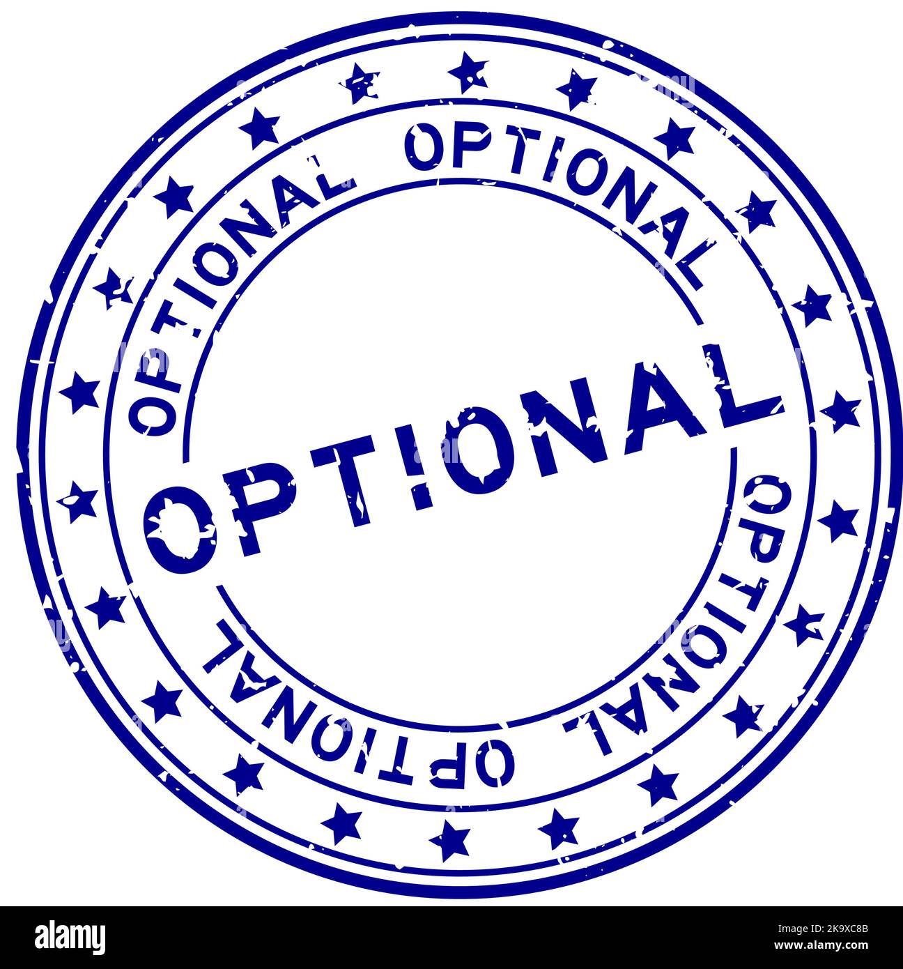 Grunge blue optional word round rubber seal stamp on white background ...