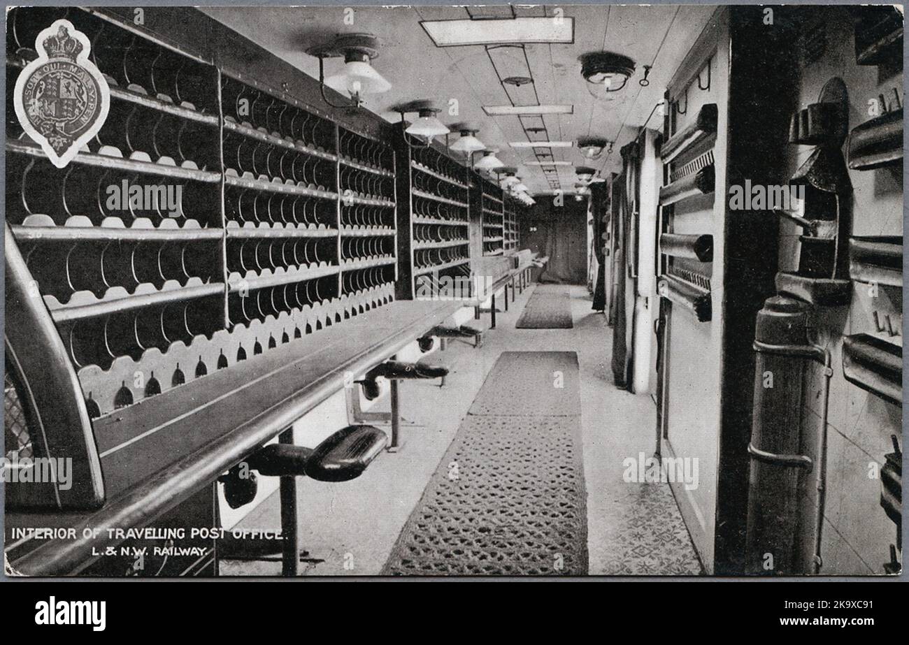 Interior of sorting mail wagon Stock Photo - Alamy
