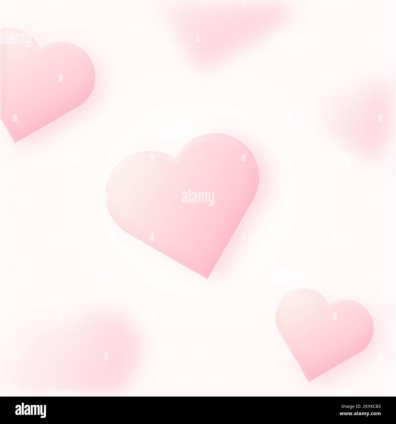 Pink shiny hearts on pastel pink background with blurry effect. Square ...