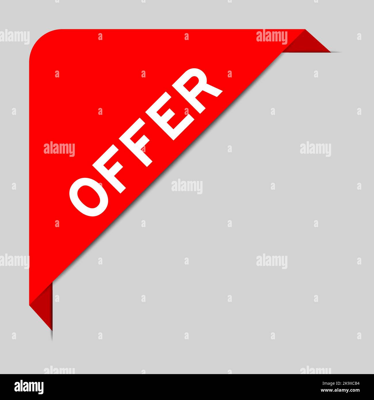 Red color of corner label banner with word offer on gray background ...